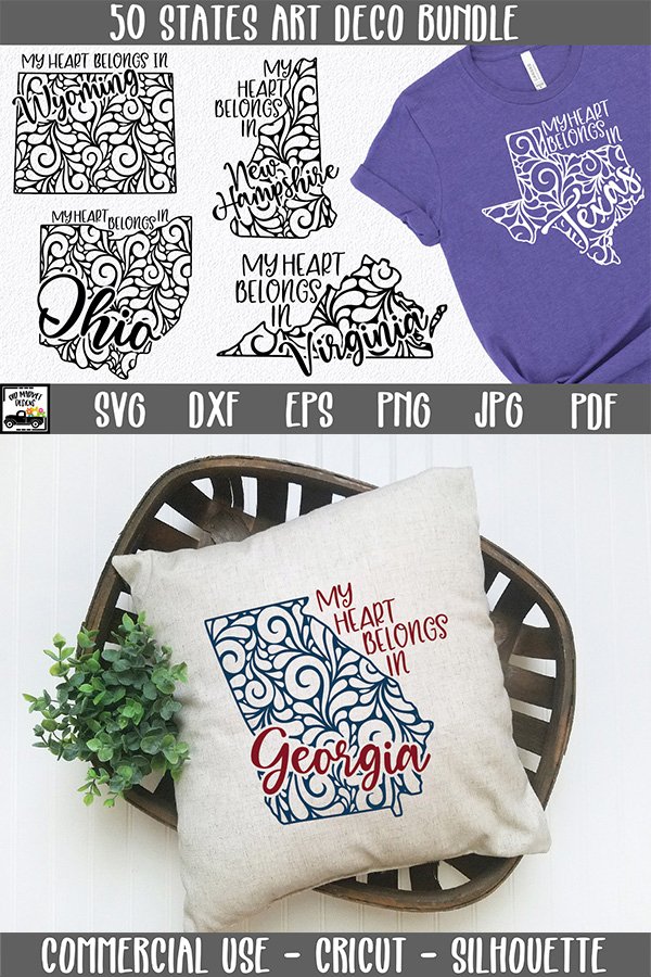 50 States SVG Bundle - US State SVG Cut Files - Art Deco SVG