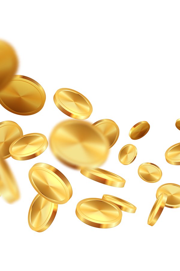 Flying gold coins. Realistic falling money dollar (1169364)