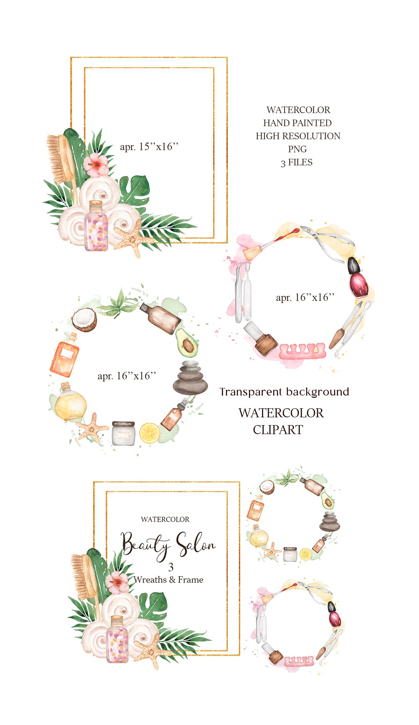 Watercolor Beauty Salon Frame Set