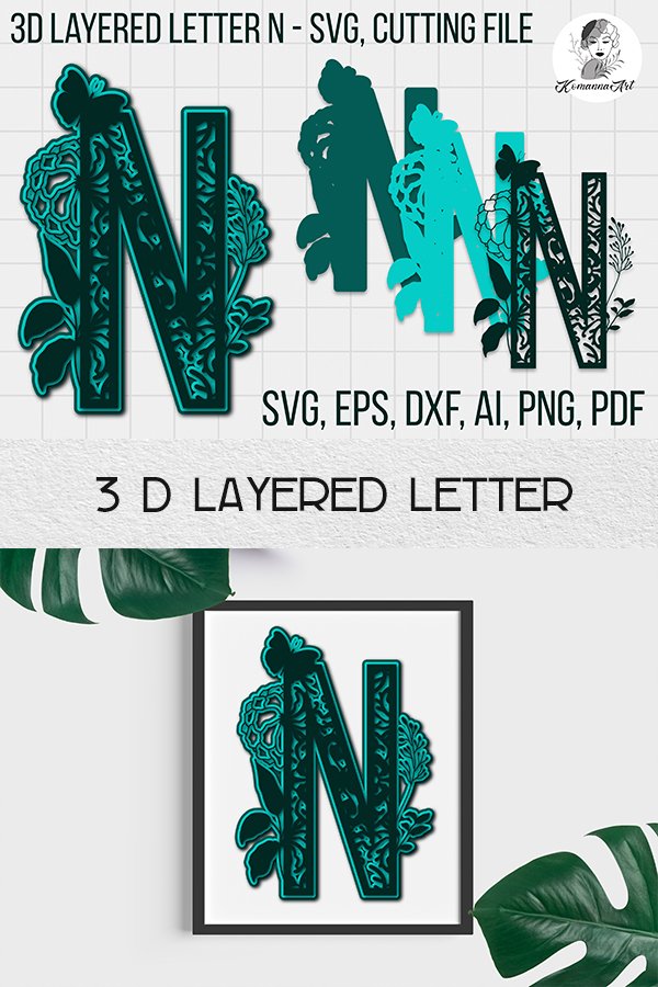 3D Layered SVG / 3D letter N SVG / Letter N Cut File.
