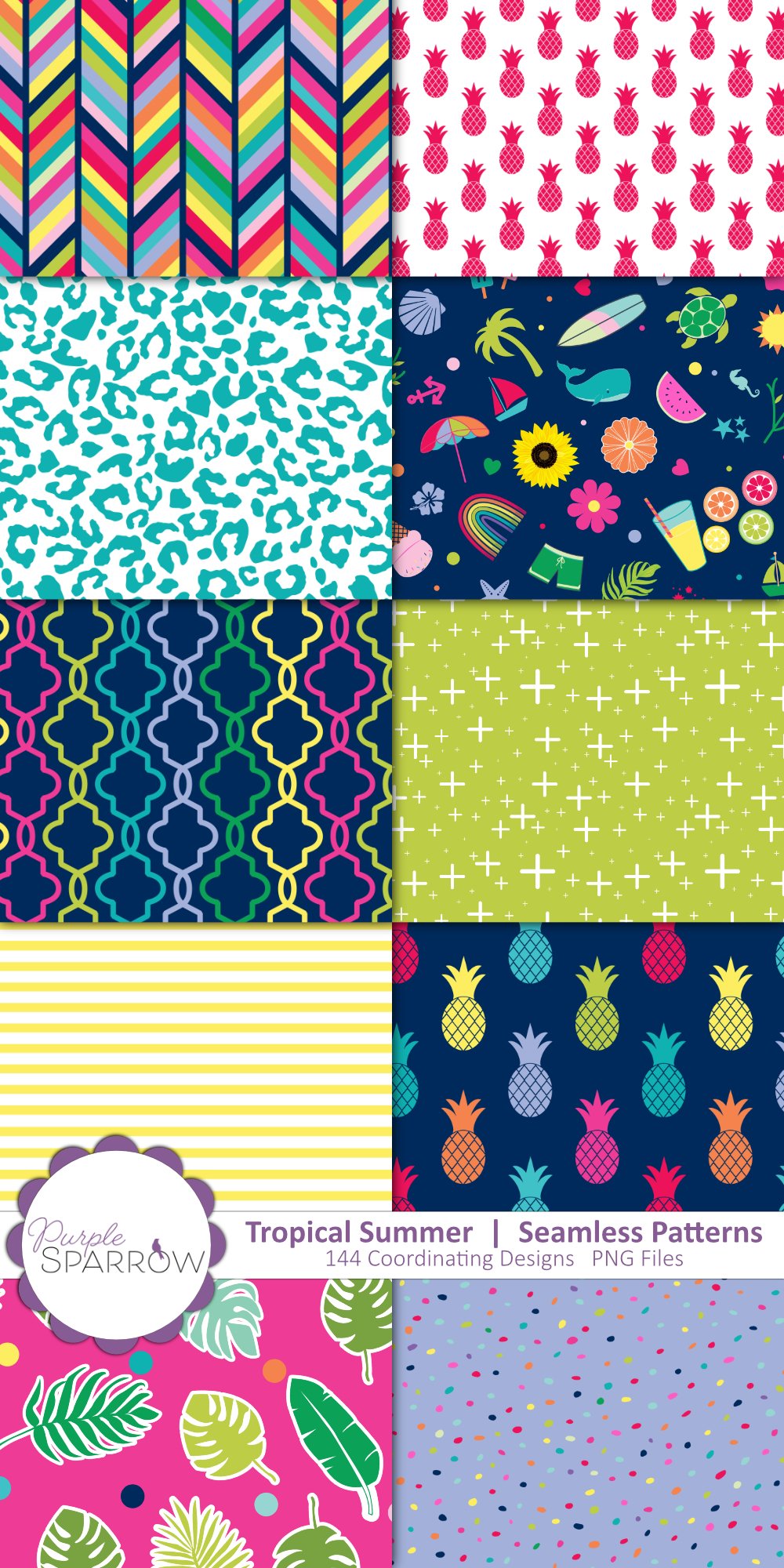 Tropical Summer Seamless Pattern Collection | 144 Designs