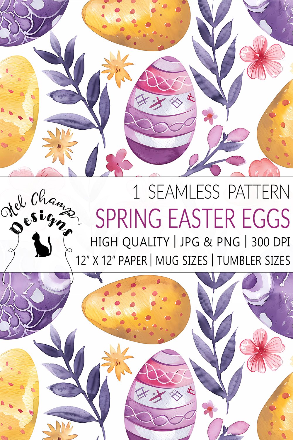 Scrapbooking paper with watercolor spring easter eggs design
