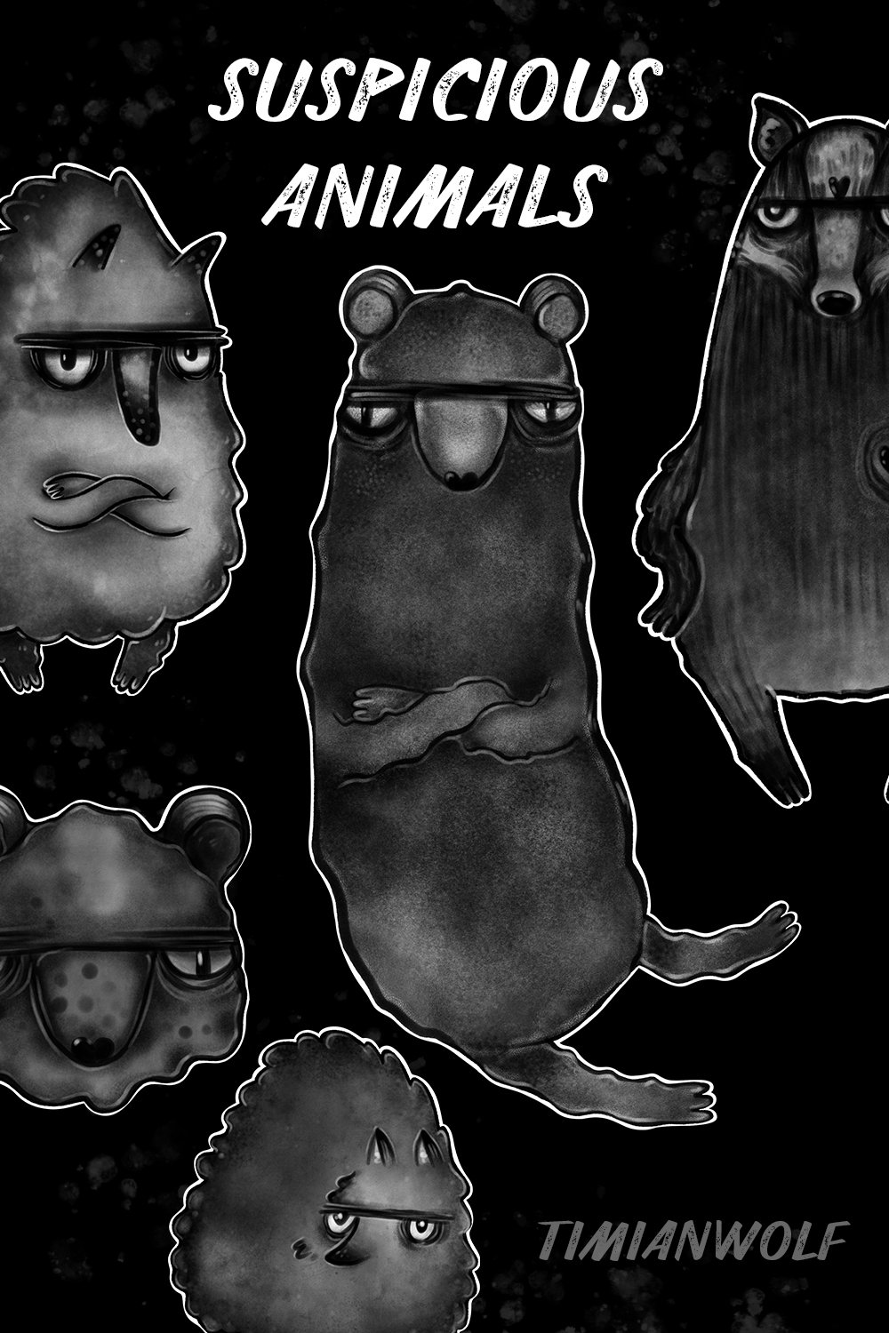 Suspicious animals clipart set of cartoon characters