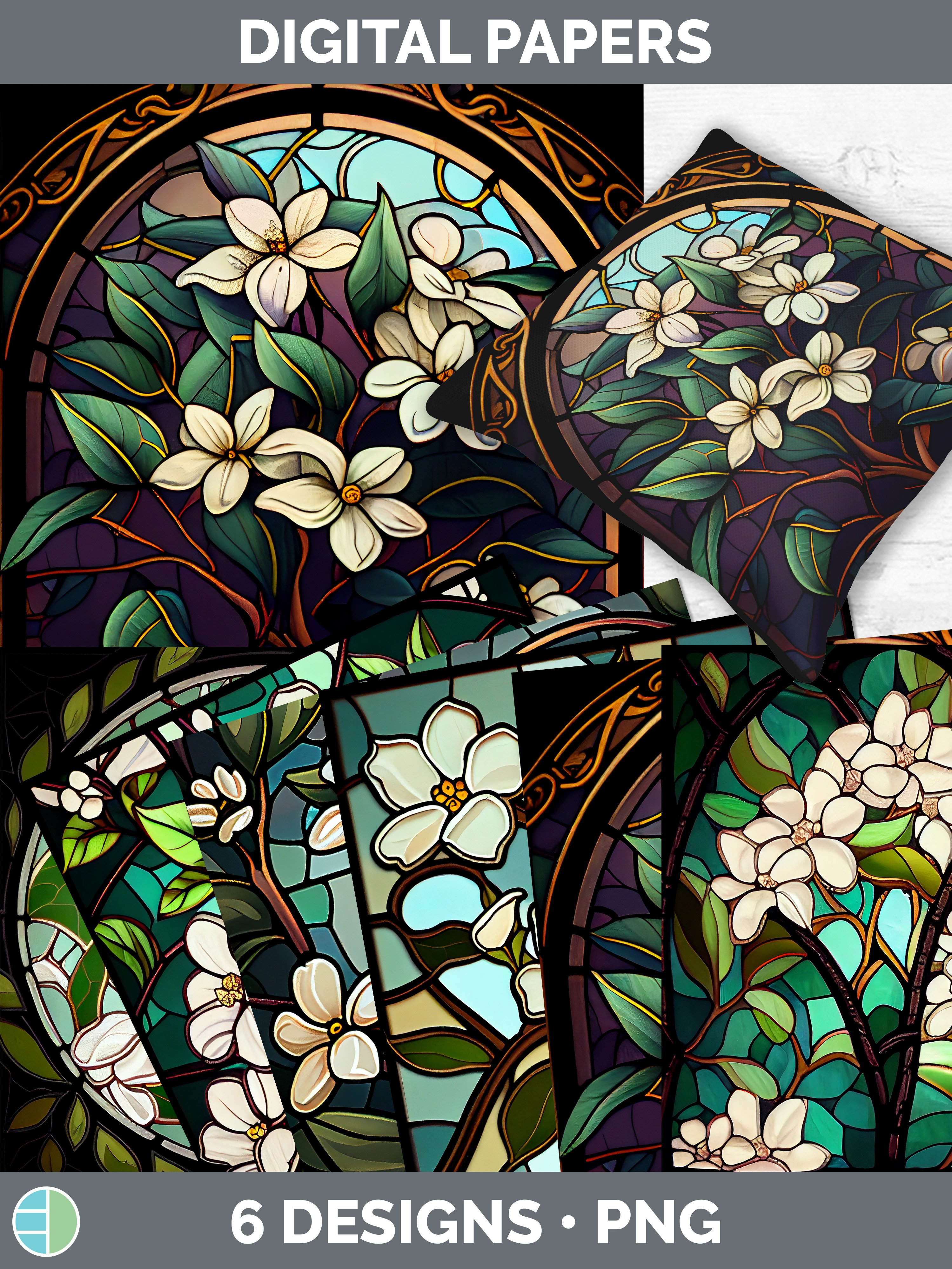 Stained Glass Jasmine Flowers Paper Backgrounds | Digital Sc