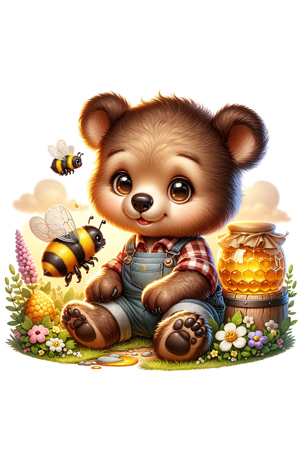 Cute Bear with Bee Friend JPG Sublimation Design (3602726)
