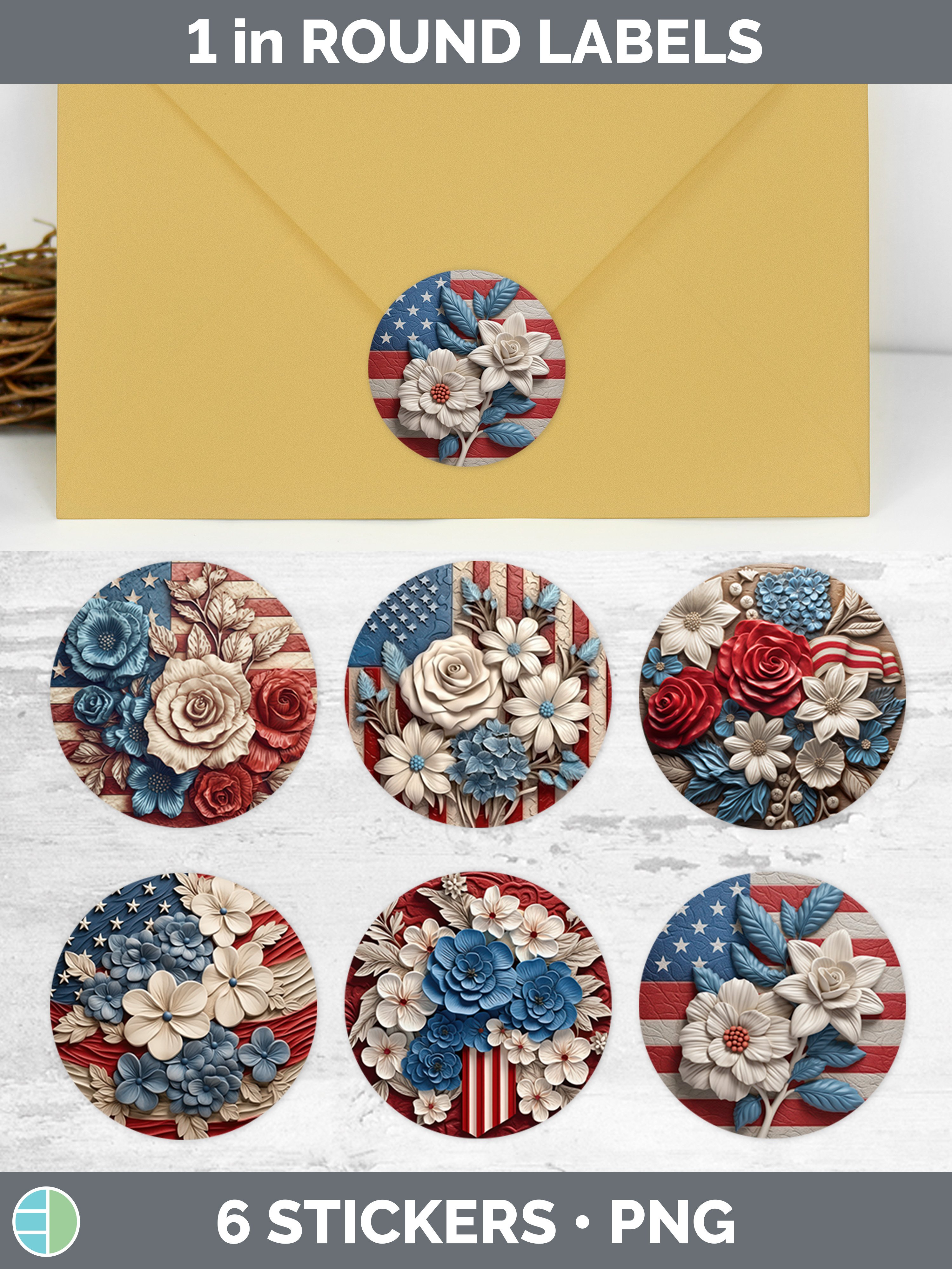 3D Patriotic Flag Stickers | Round Labels Designs Bundle