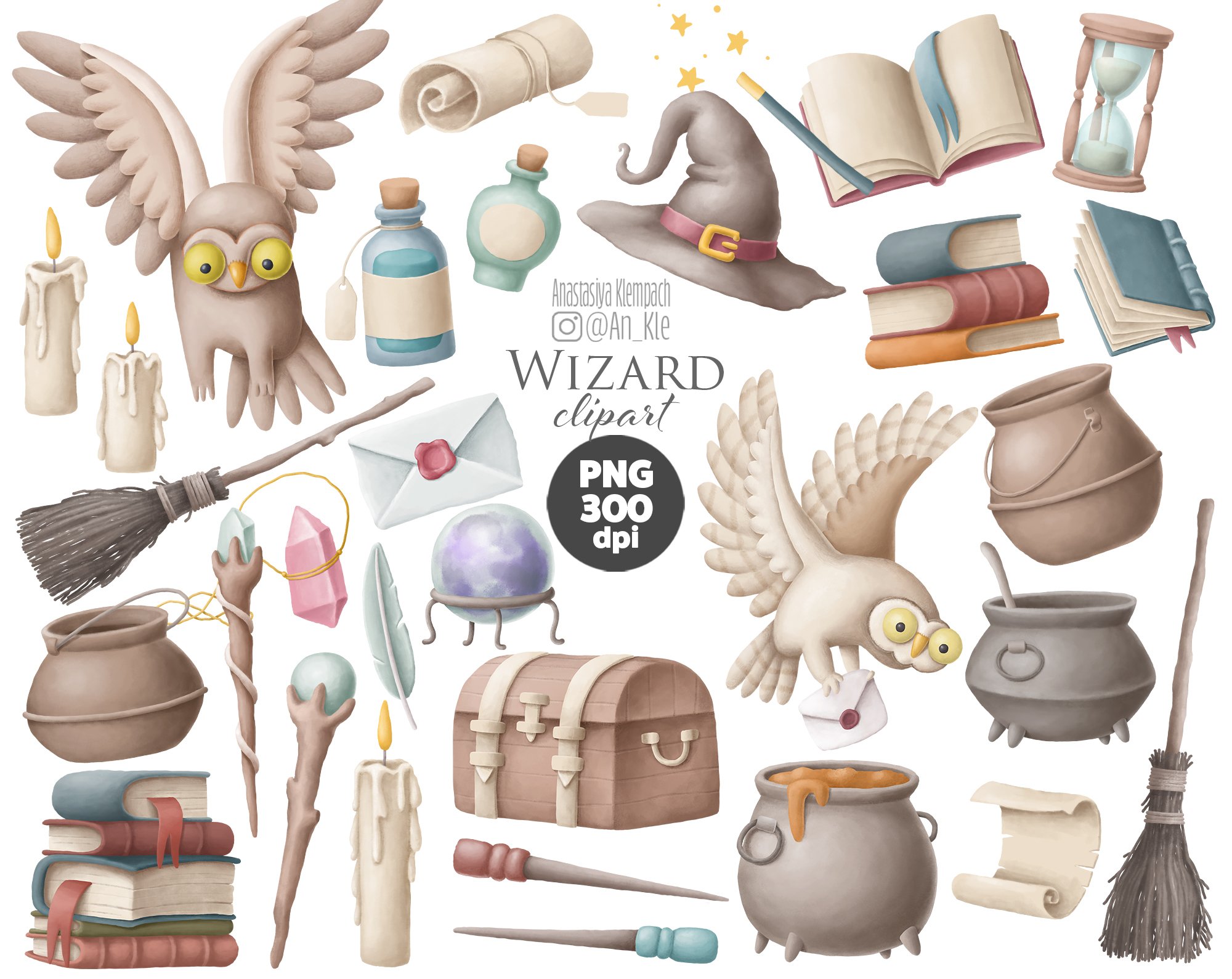 Witch and wizard clipart collection, magical items (929893)
