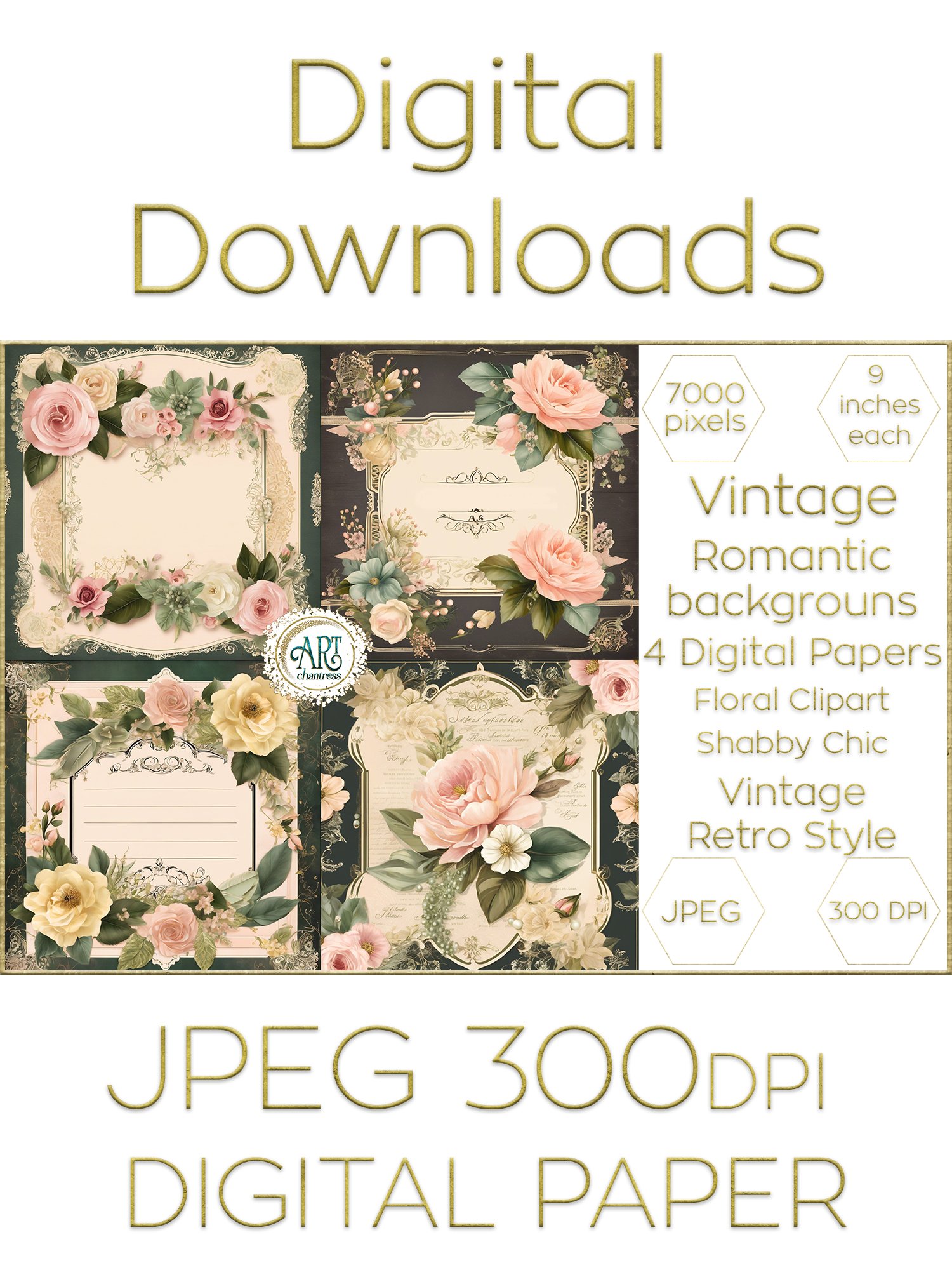 Vintage Floral Blush Pink Old Romantic Digital Paper Bohemia