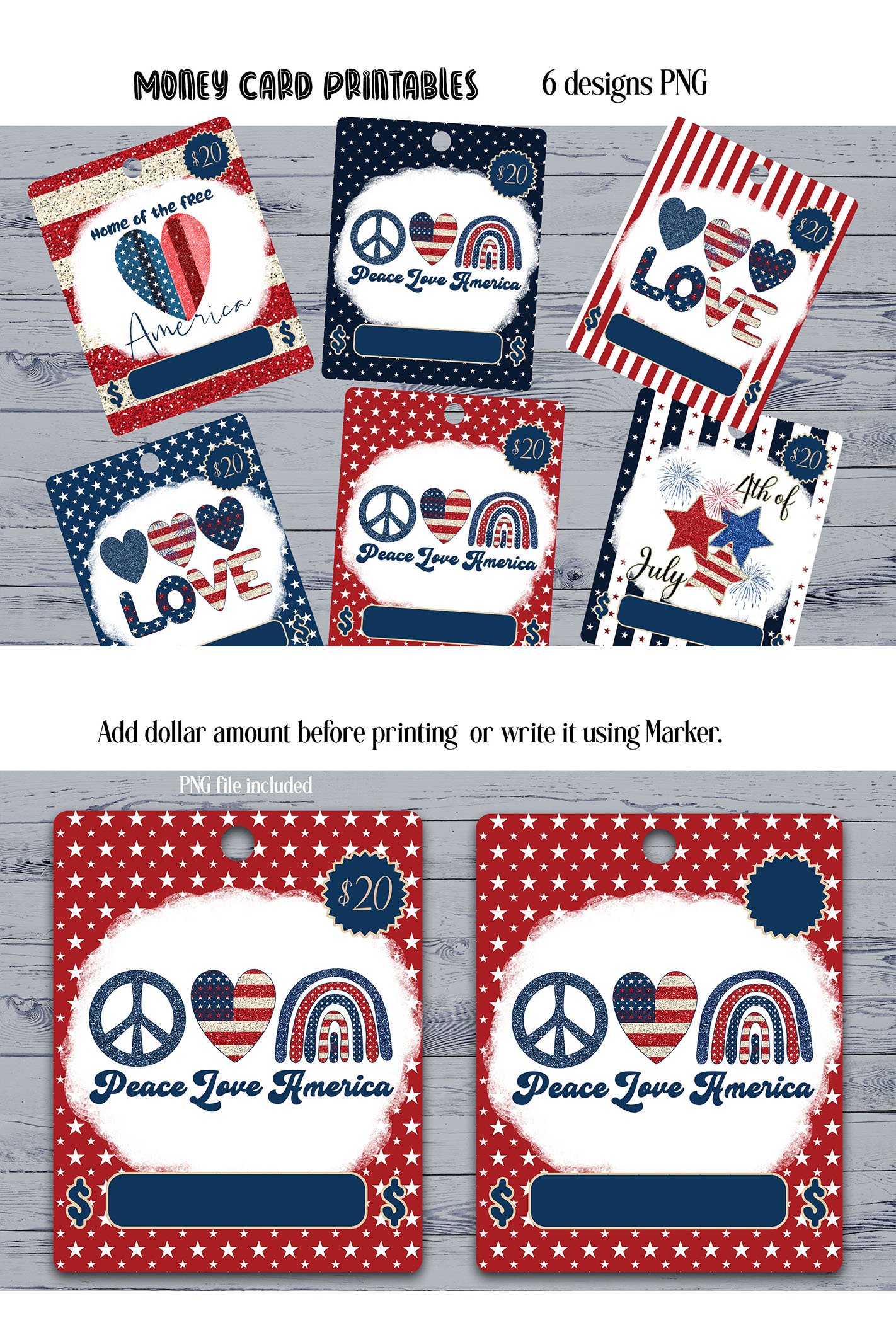 Patriotic Money Card Printable| Money Card PNG Designs