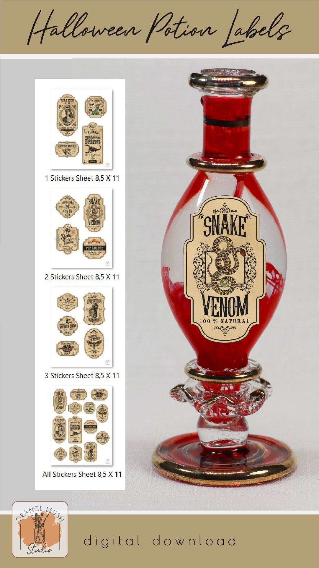 Vintage Potion Labels Halloween Apothecary Stickers Bundle