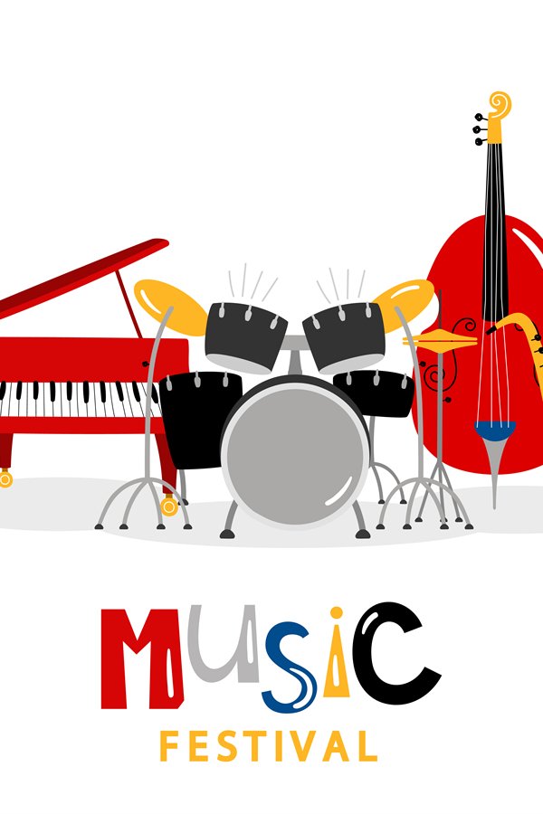 Music festival background with color music instruments isola