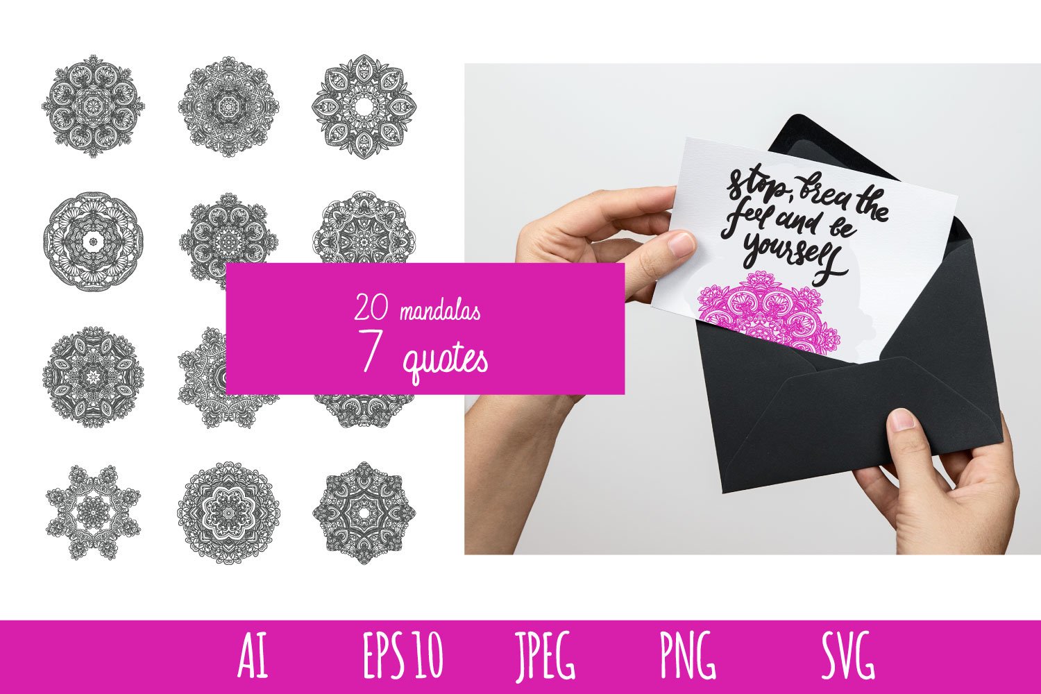 20 Mandalas and 7quotes bundle