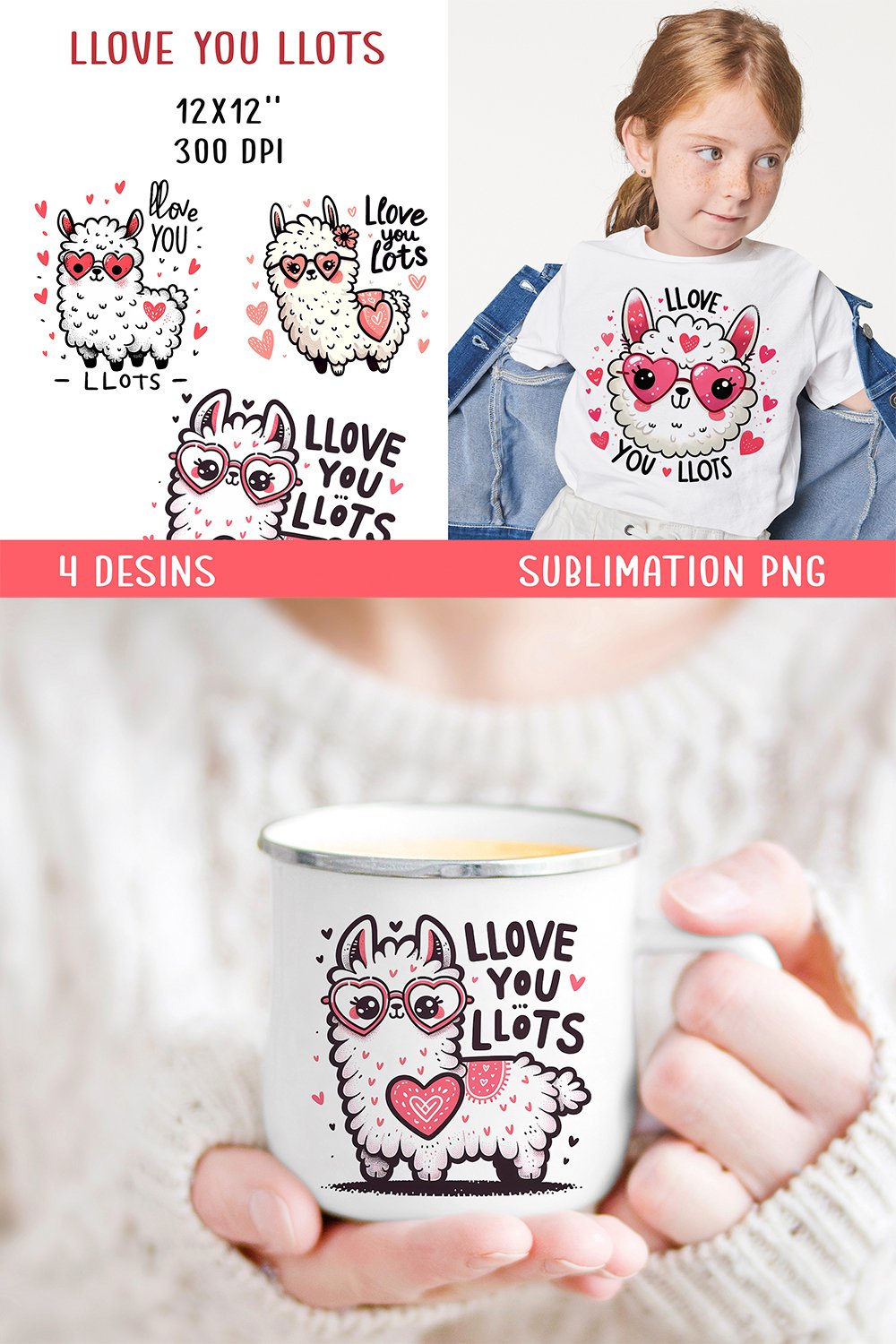 Llove you llots Llama SUBLIMATION PNG. Valentine's (3056018)