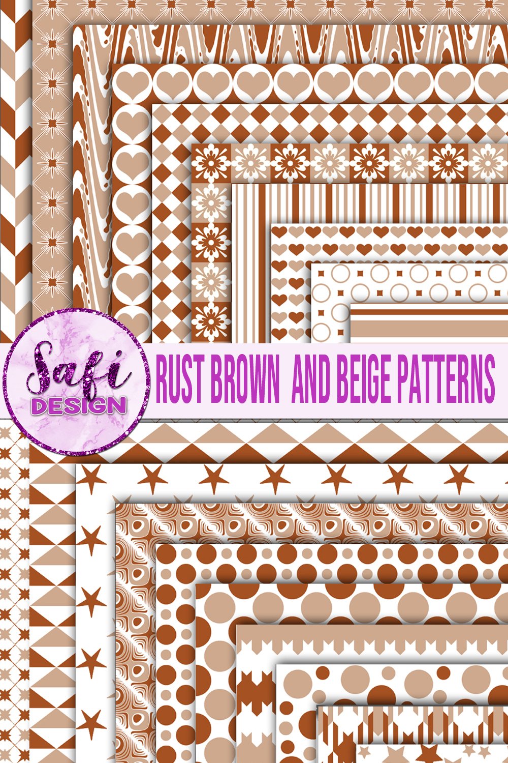 Digital Paper Backgrounds - Rust Brown and Beige Patterns