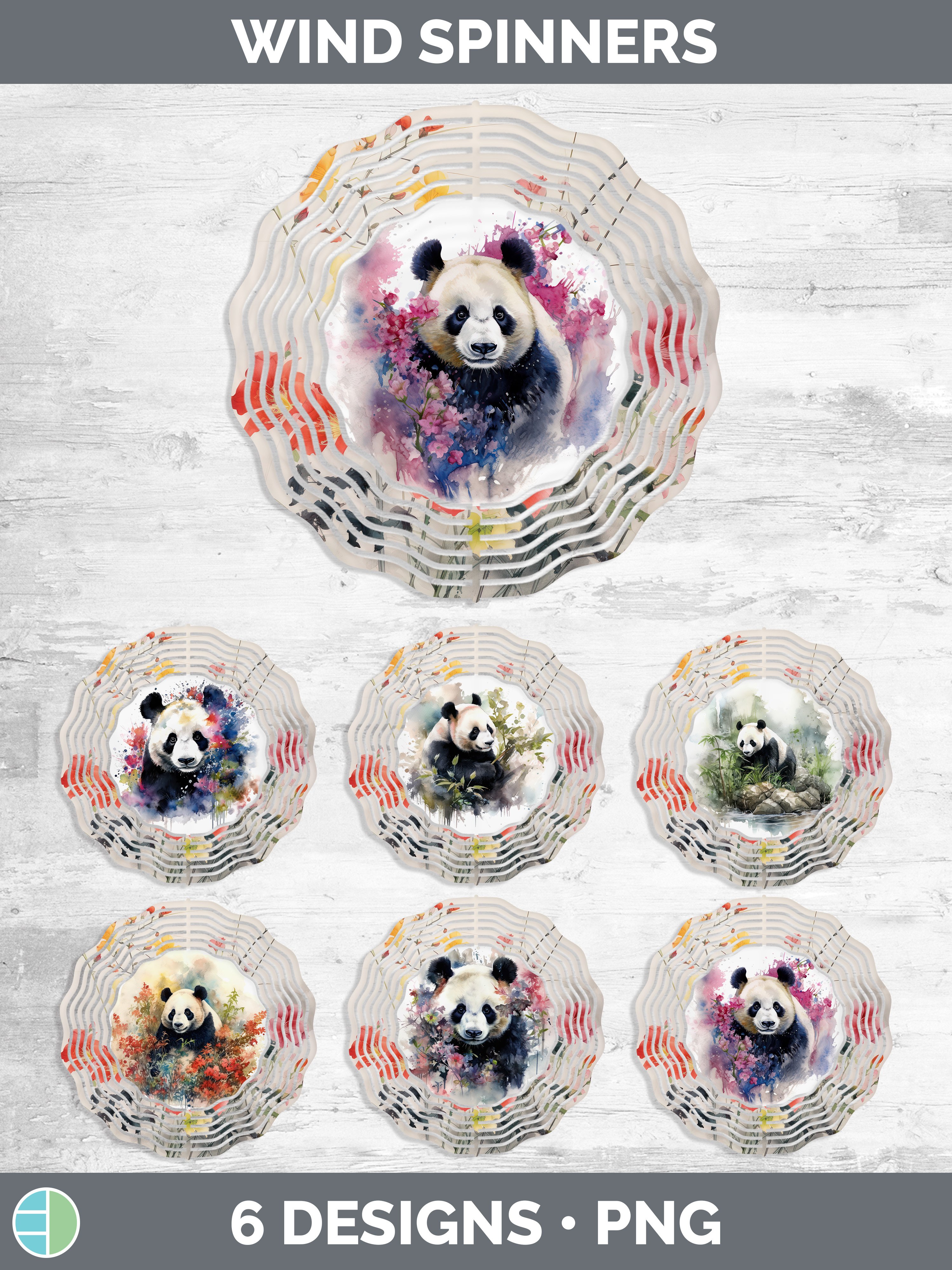 Japanese Watercolor Panda Bear Wind Spinner | Sublimation Sp