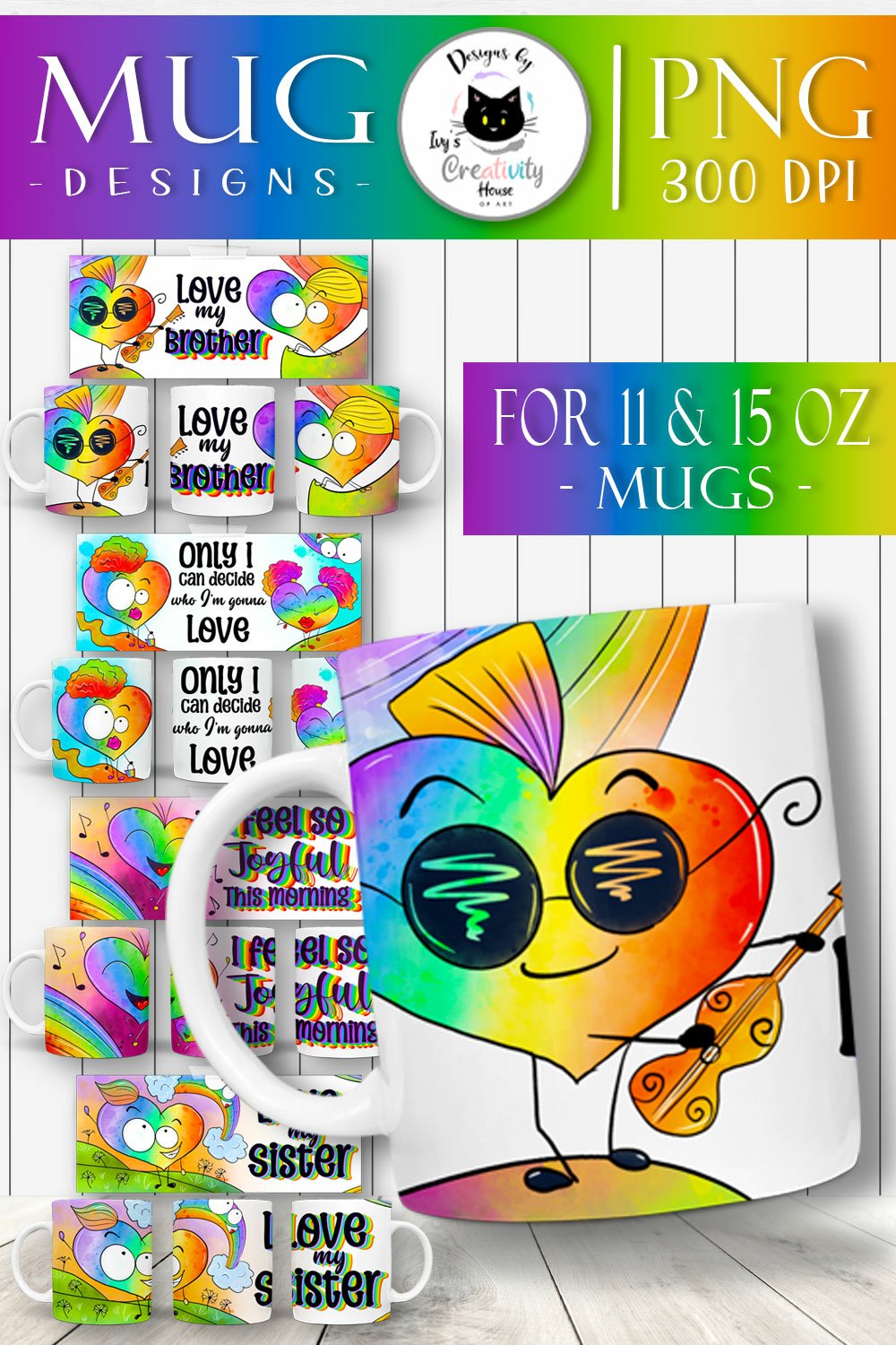 Happy Rainbow Pride Heart Mug Wraps | LGBTQ Mug Designs