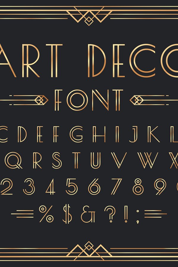 Golden art deco luxury decorative 1920s geometric letters