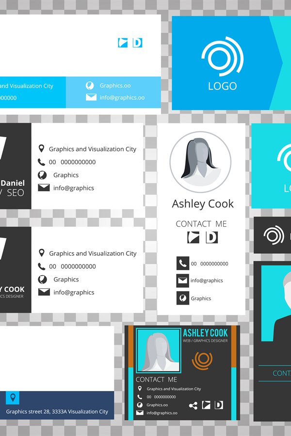 Email signature templates isolated on transparent background