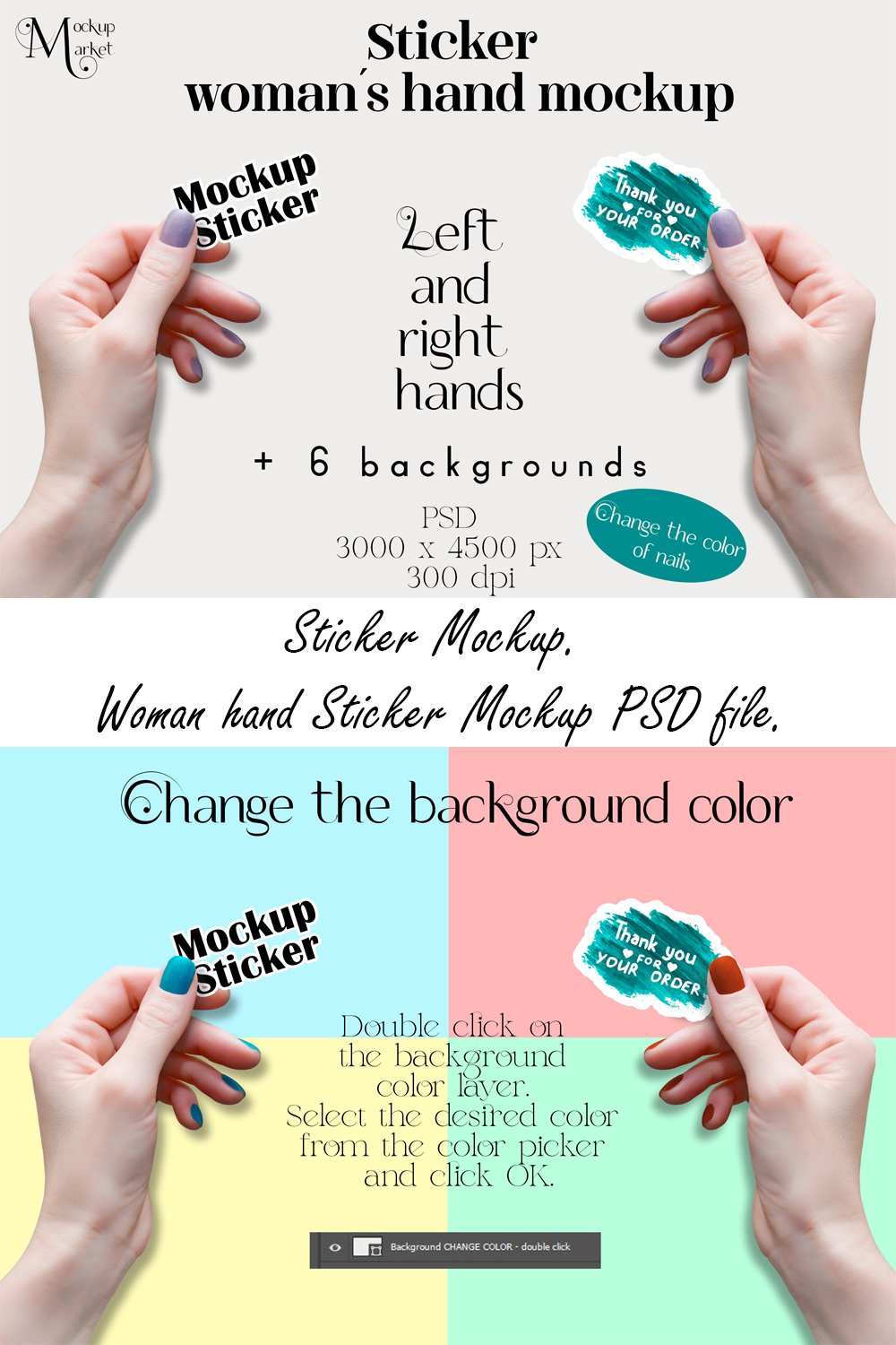 Sticker Mockup. Woman hand Sticker Mockup PSD file.