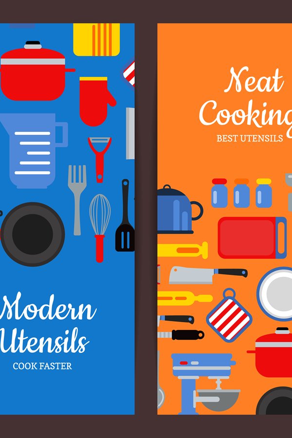 Vector flat style kitchen utensils flyer templates