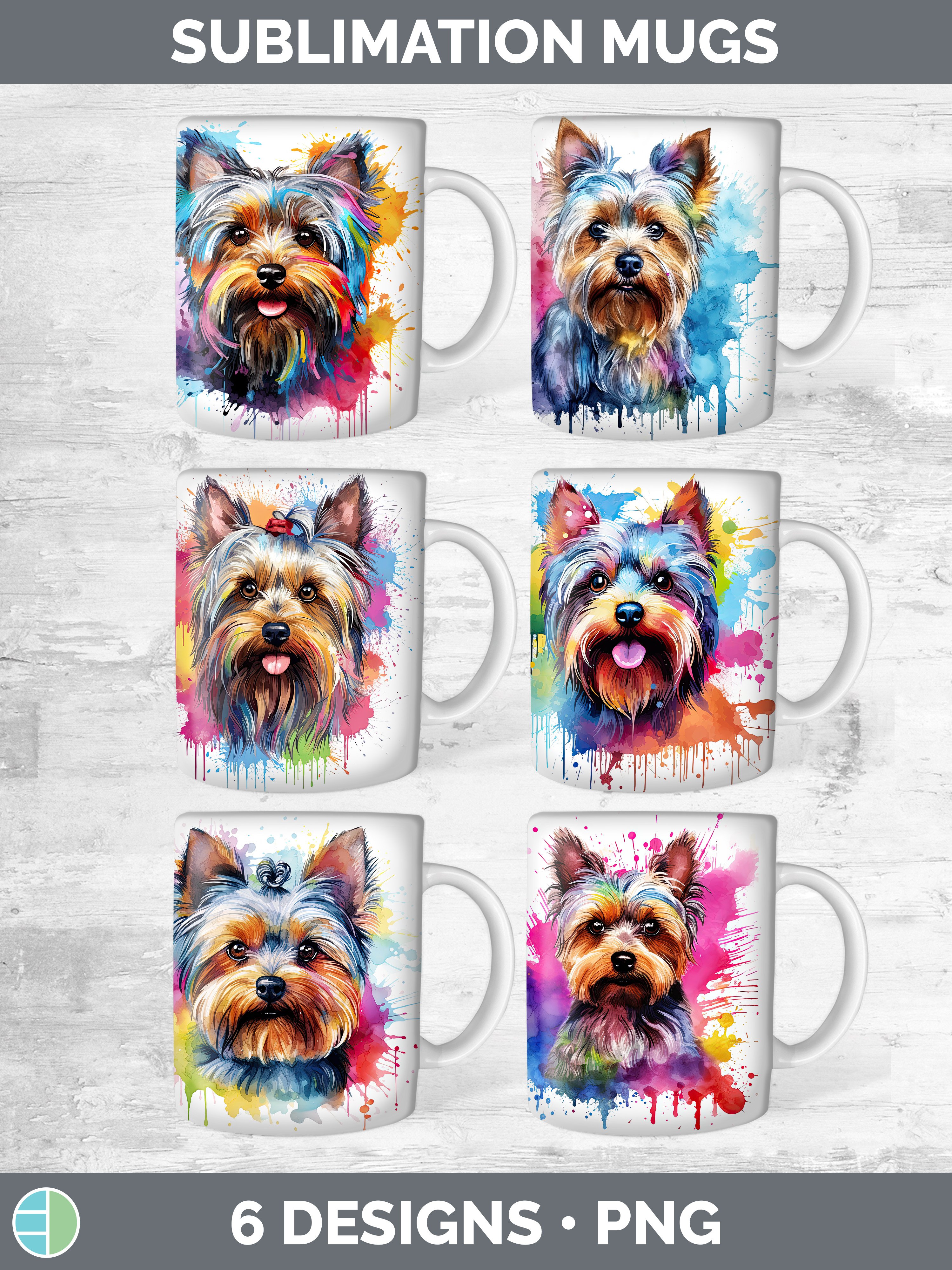 Splat Splat Rainbow Yorkshire Terrier Dog Mug Wrap | Sublima