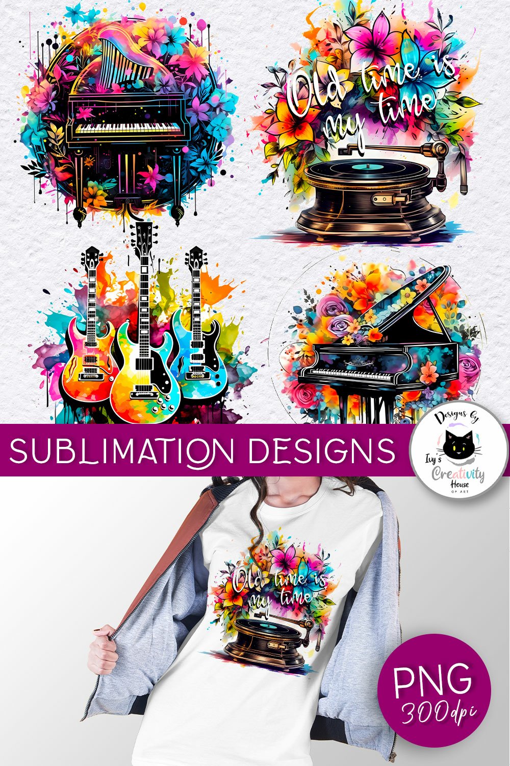 Musical Instrument Sublimation Designs | Guitar PNG Design