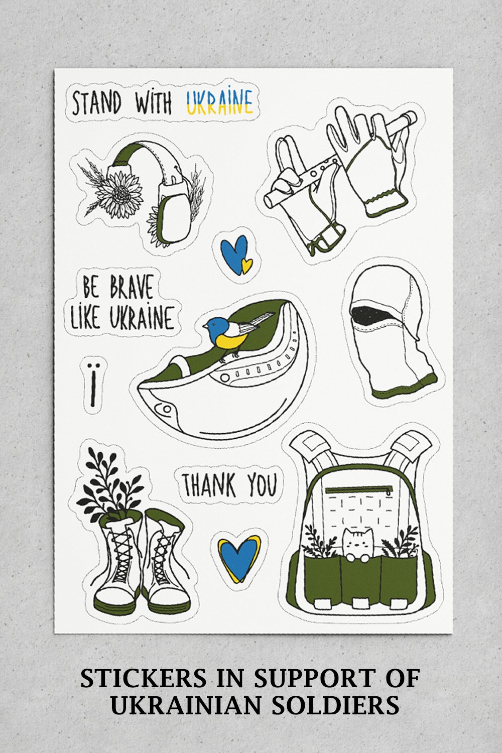 Stickers in support of Ukrainian soldiers Stand with Ukraine