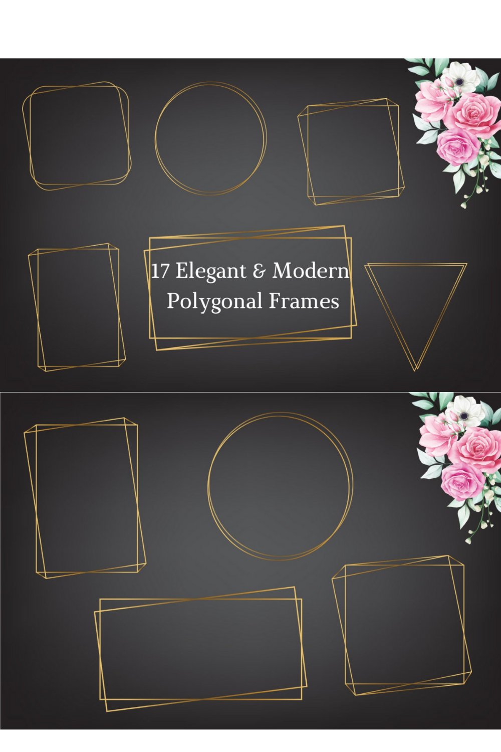 Elegant Modern Gold Polygonal Frame Clipart, Thin, Elegant