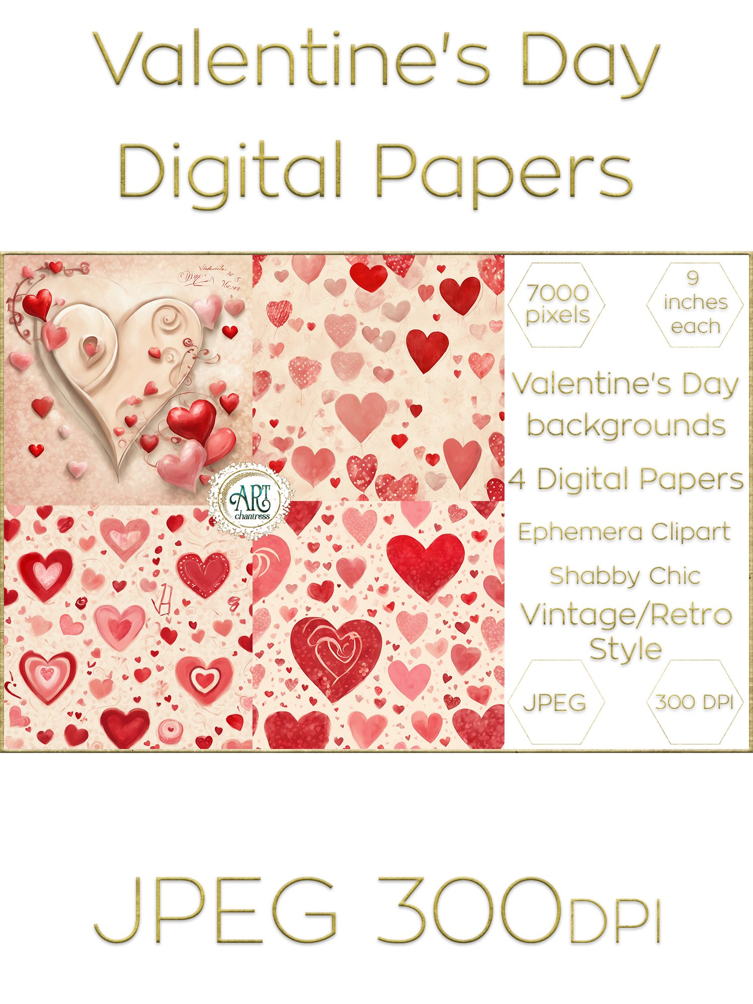 Retro Valentines Day Digital Papers Shabby Chic (3010403)
