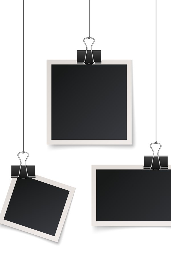 Frames hang on clips. Picture hanging, photos frame on strin