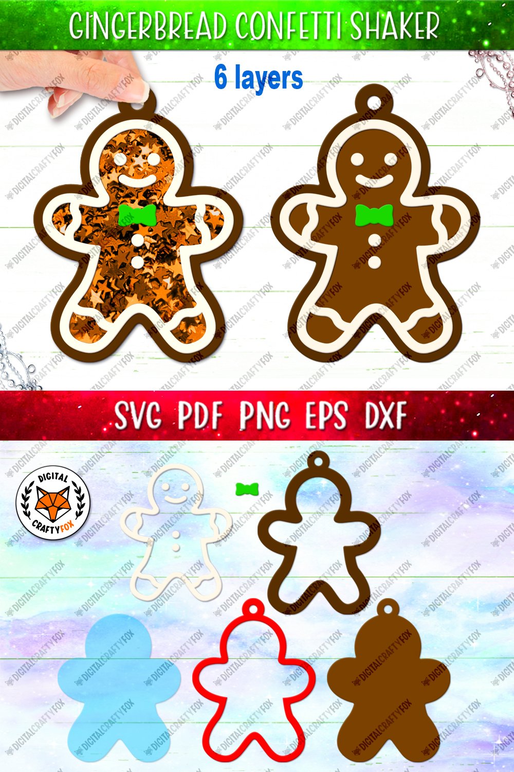 Gingerbread Man Confetti Shaker, 3D Christmas Ornament