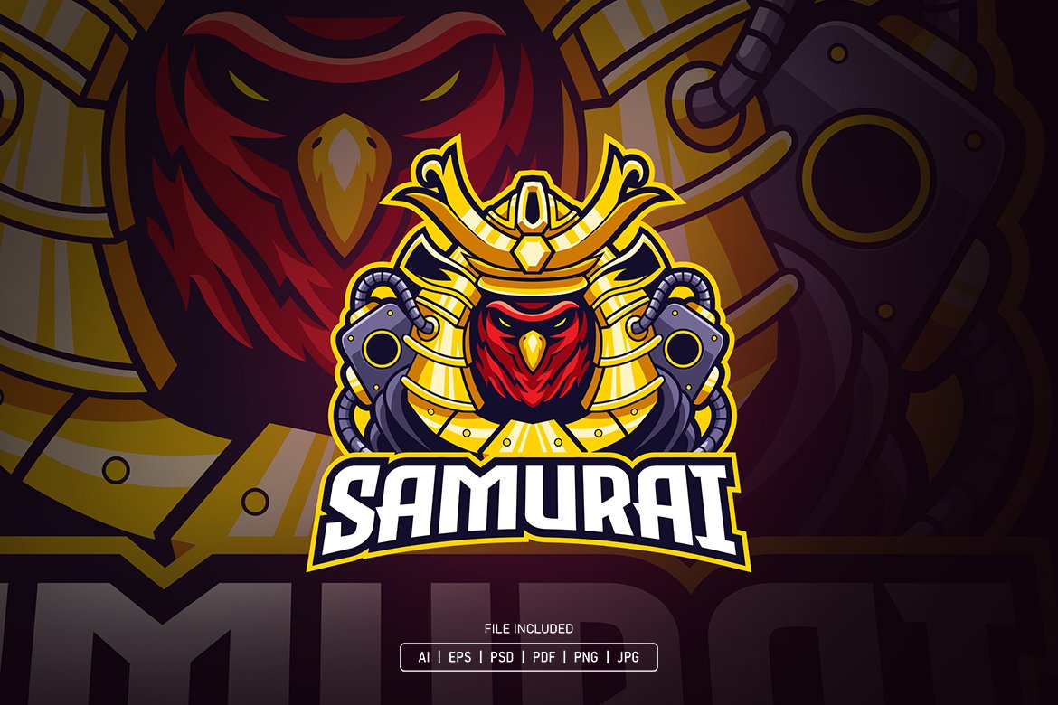 samurai bird mecha gold mascot logo