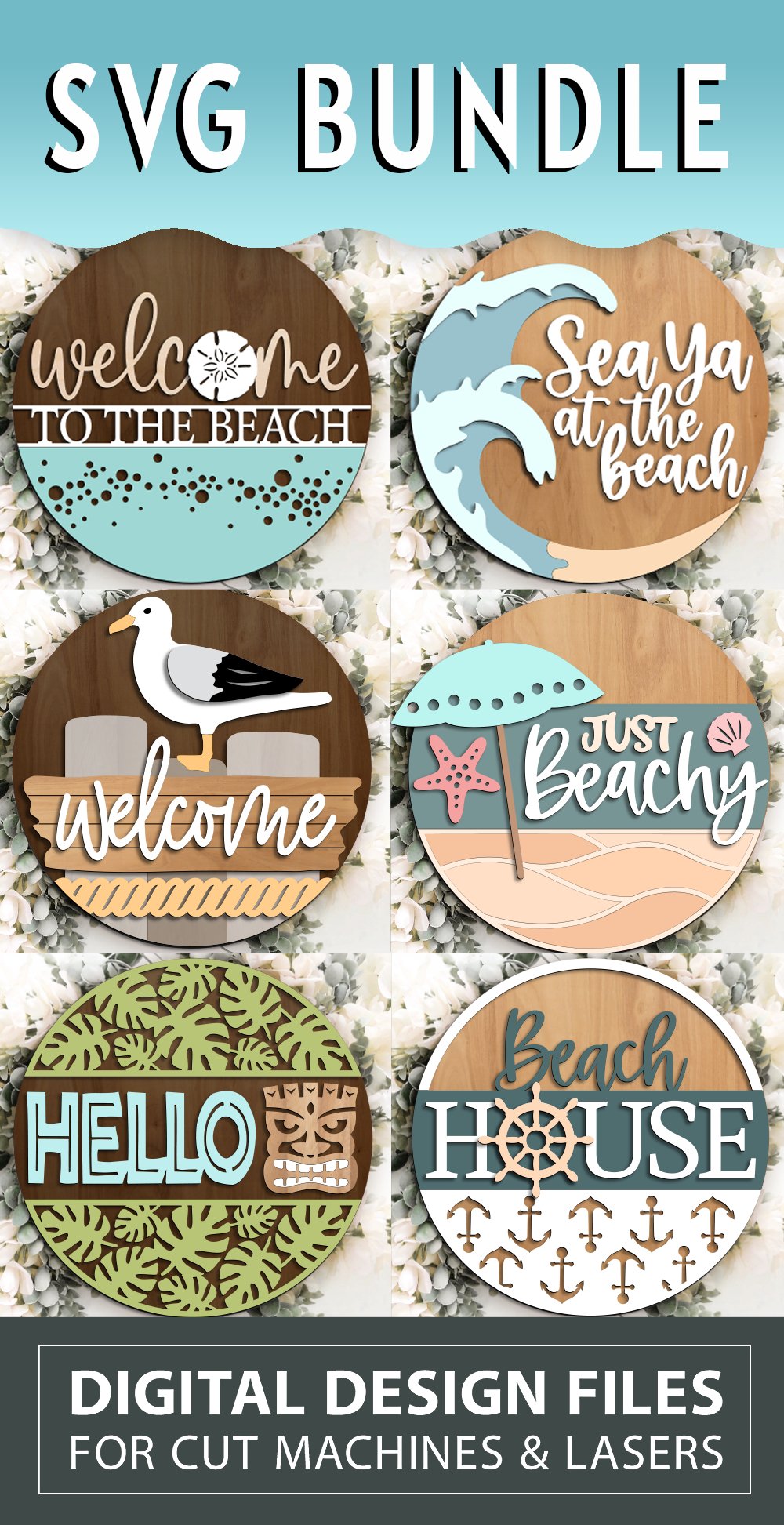 Beach Theme Round Sign Bundle 3- SVG Laser Cut Files