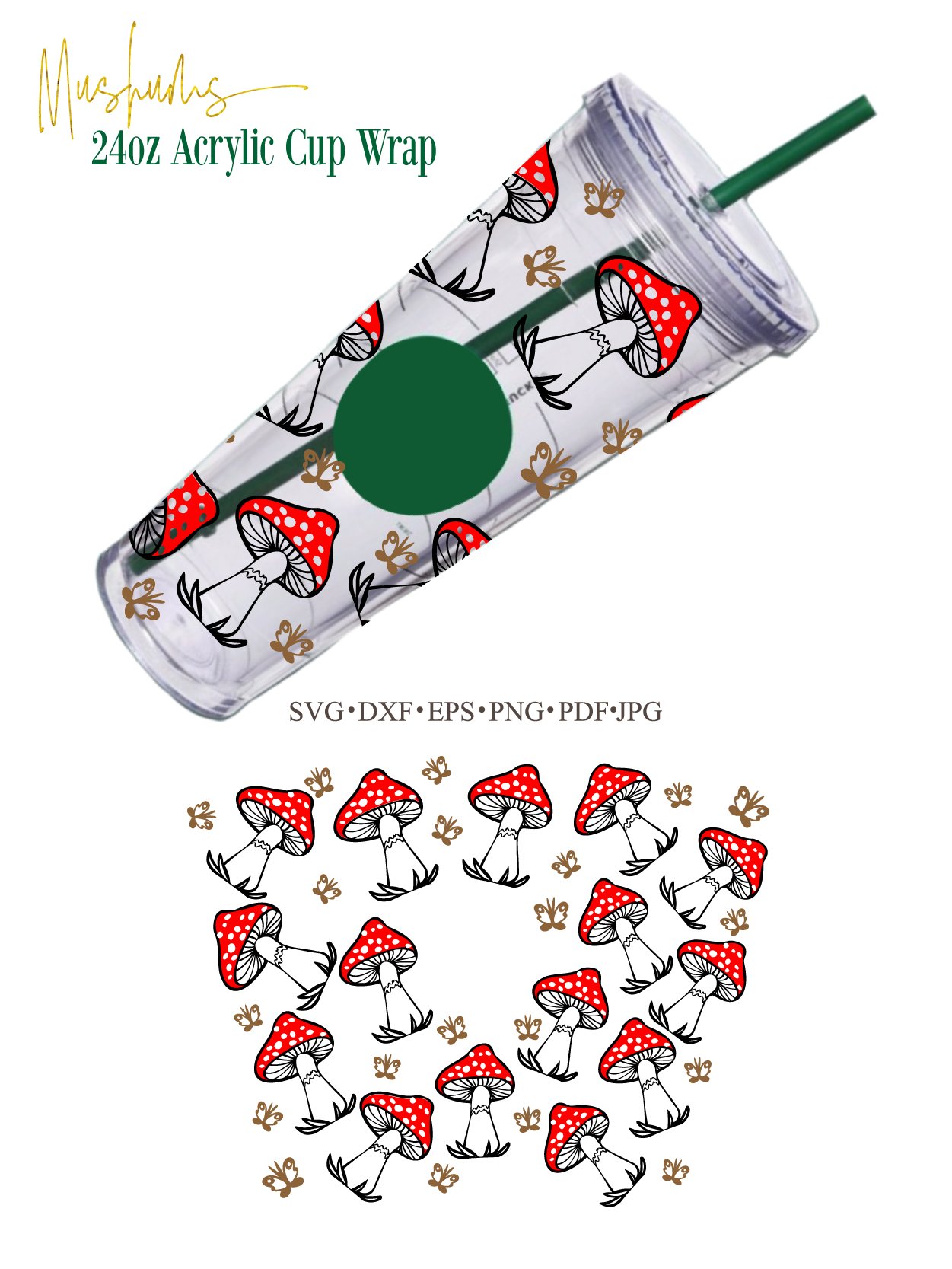 Mushrooms 24 oz Acrylic Cup Cut file (2579875)