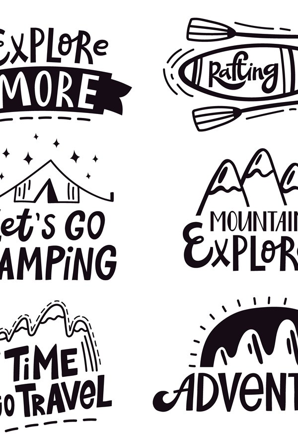 Adventure quote lettering. Outdoor camping mountains emblem