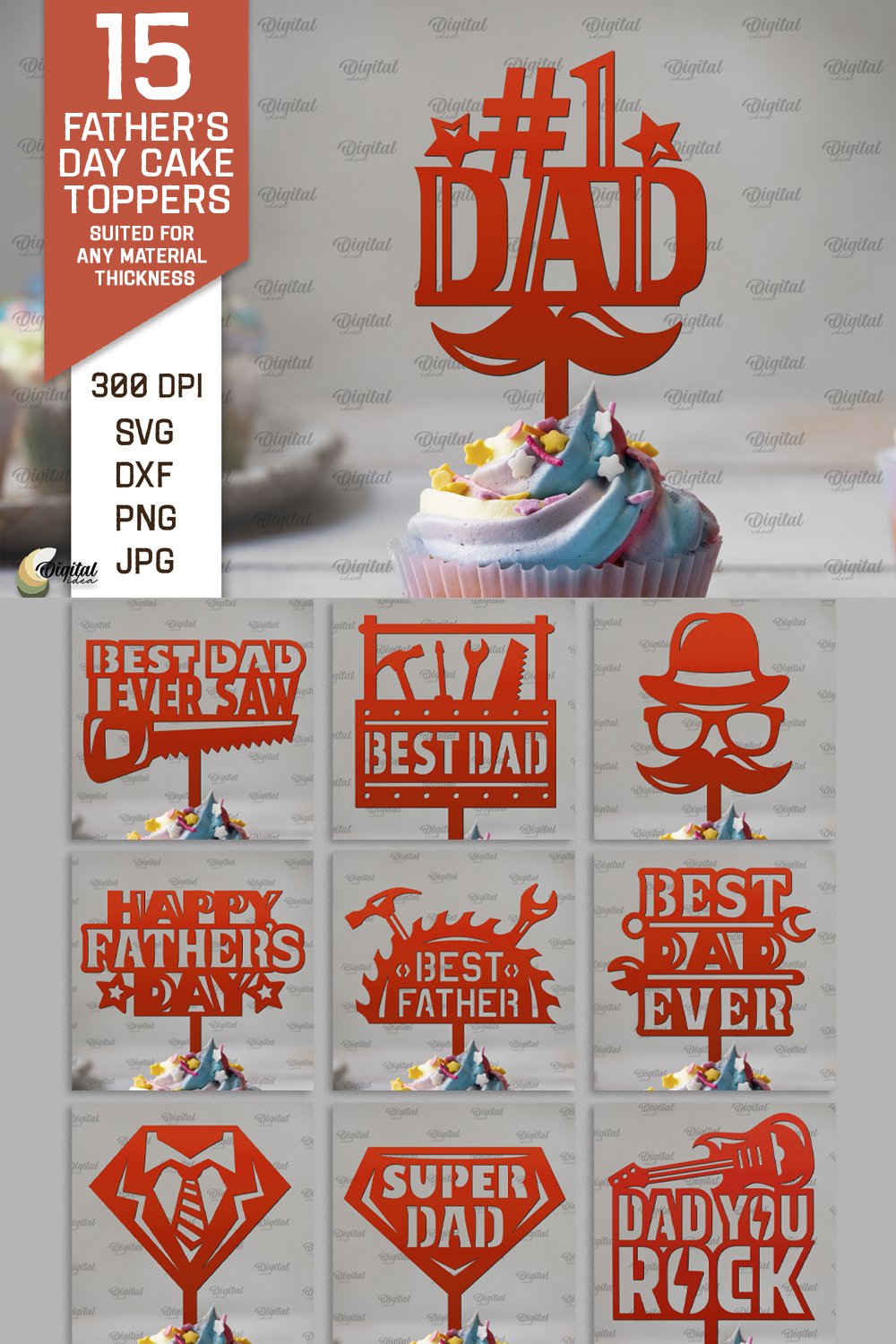 Father's Day Cake Toppers SVG Bundle. Cupcake Toppers Laser