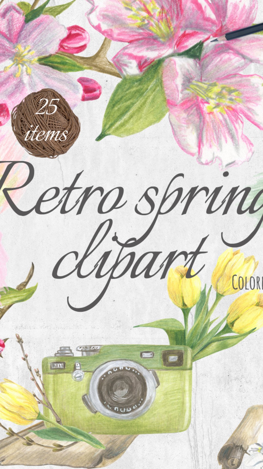 Retro spring clipart. Wreaths. Vintage items, spring flowers