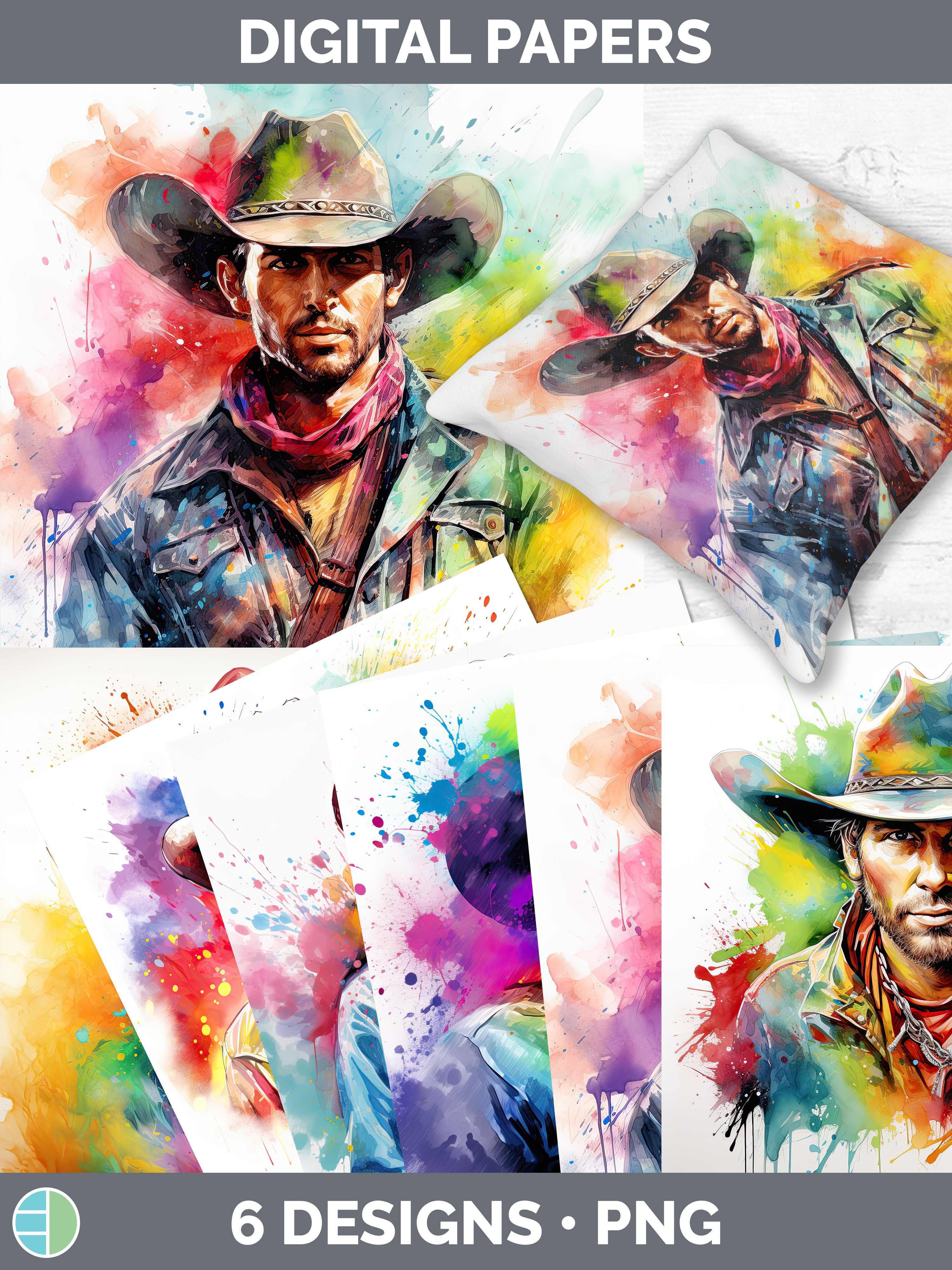 Rainbow Cowboy Paper Backgrounds | Digital Scrapbook Papers