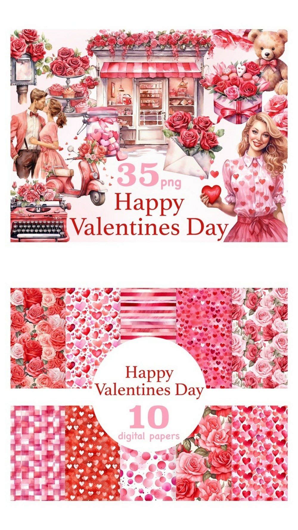 Valentine's Day Digital Paper | Red And Pink Pattern Set