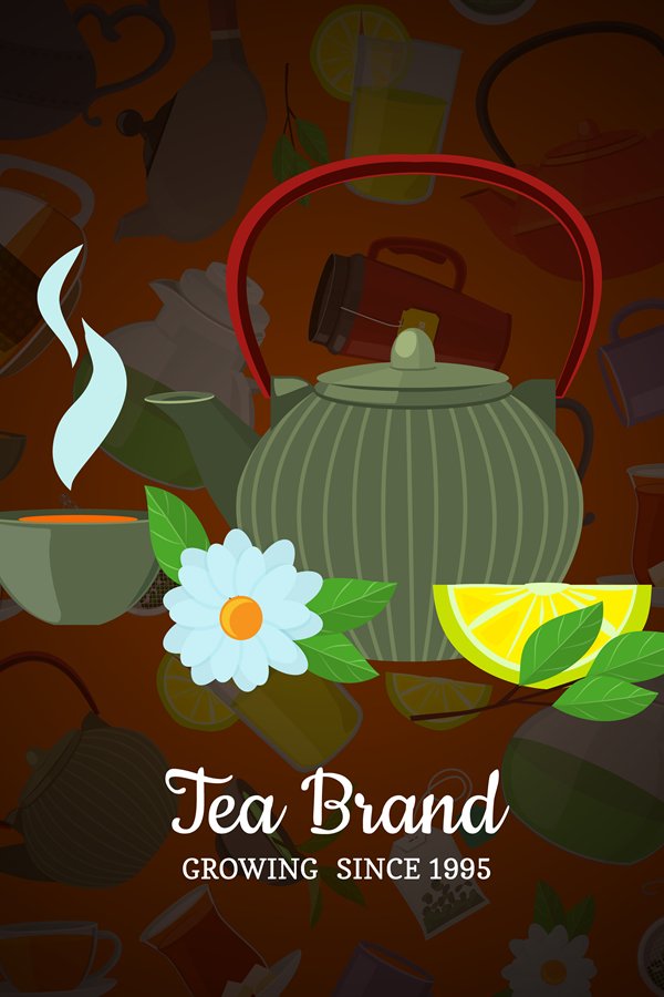 Vector cartoon tea kettles and cups background (873749)