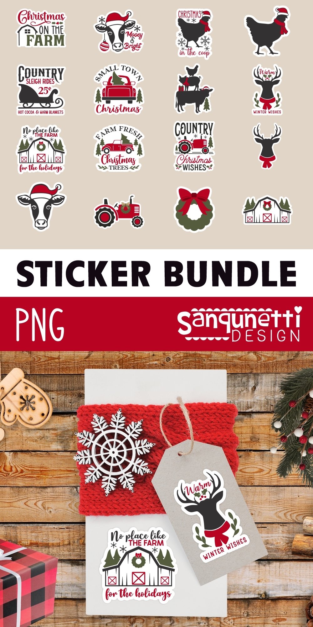 Farm Christmas stickers