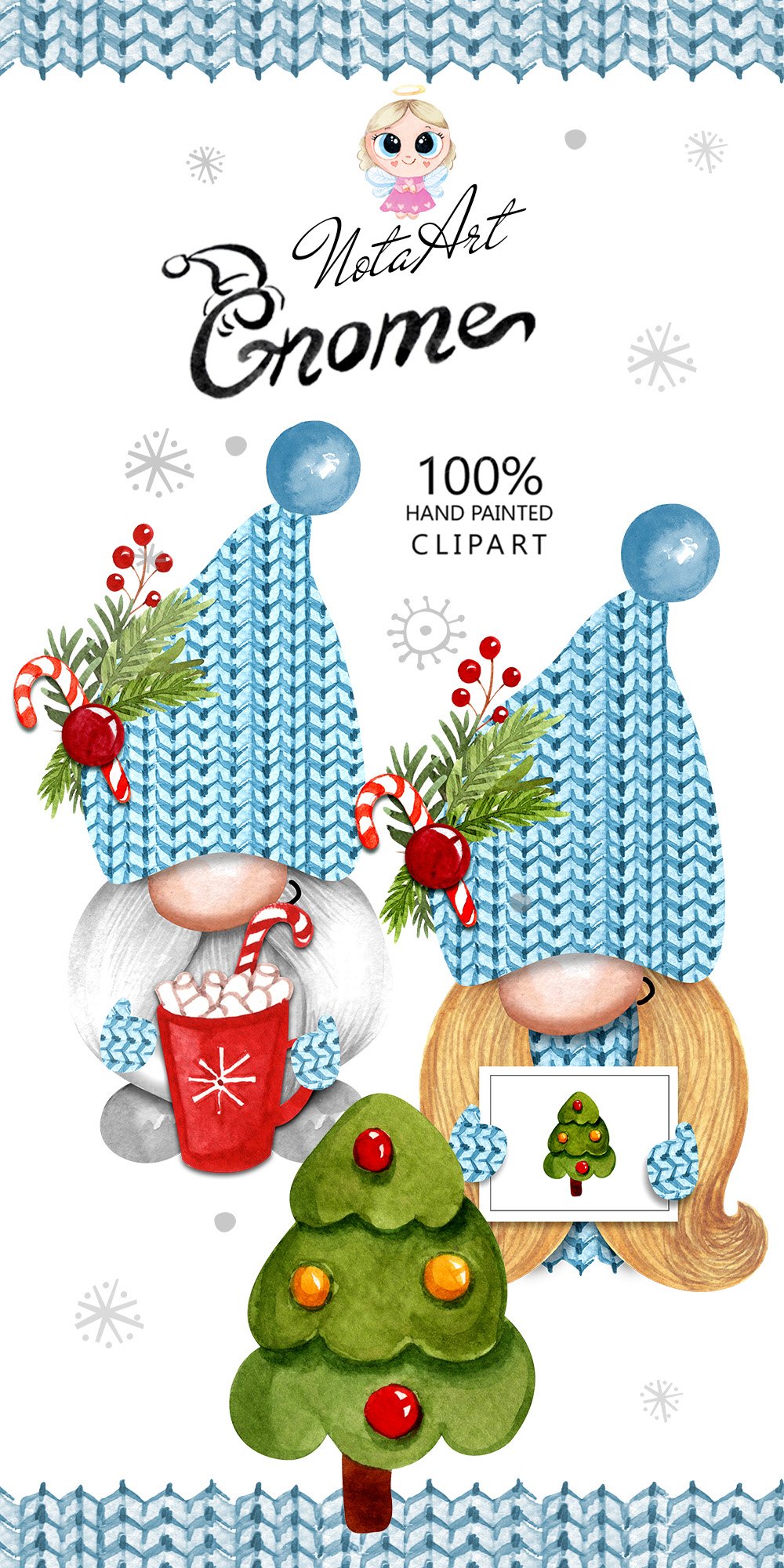 Watercolor Christmas Gnomes, Gnome with a Christmas card