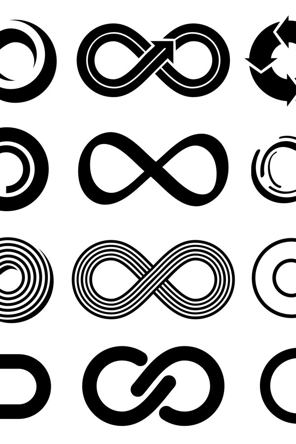 Infinity vector symbols. Mobius loop icons