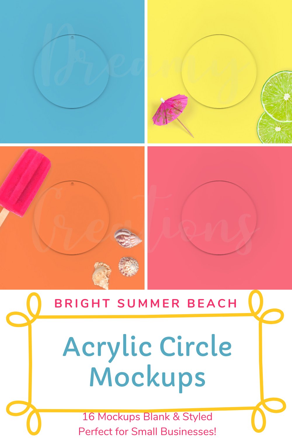 16 Bright Summer Beach Themed Clear Acrylic Mockups Circles