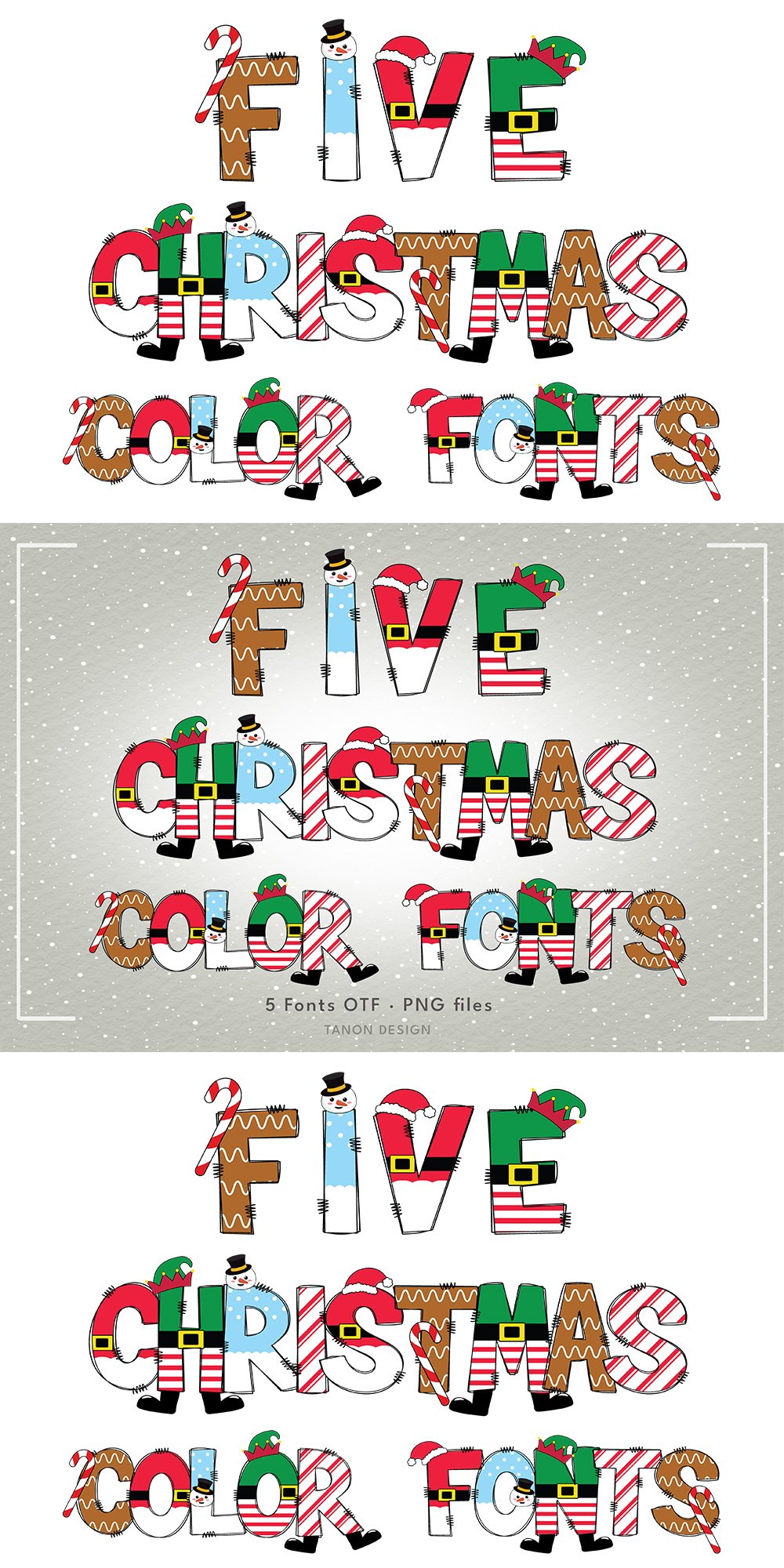 5 Christmas Color Font with elements and PNG, (2841894)