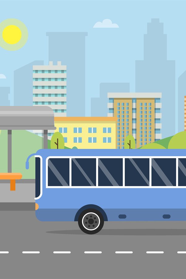 Urban landscape with illustration of public bus station
