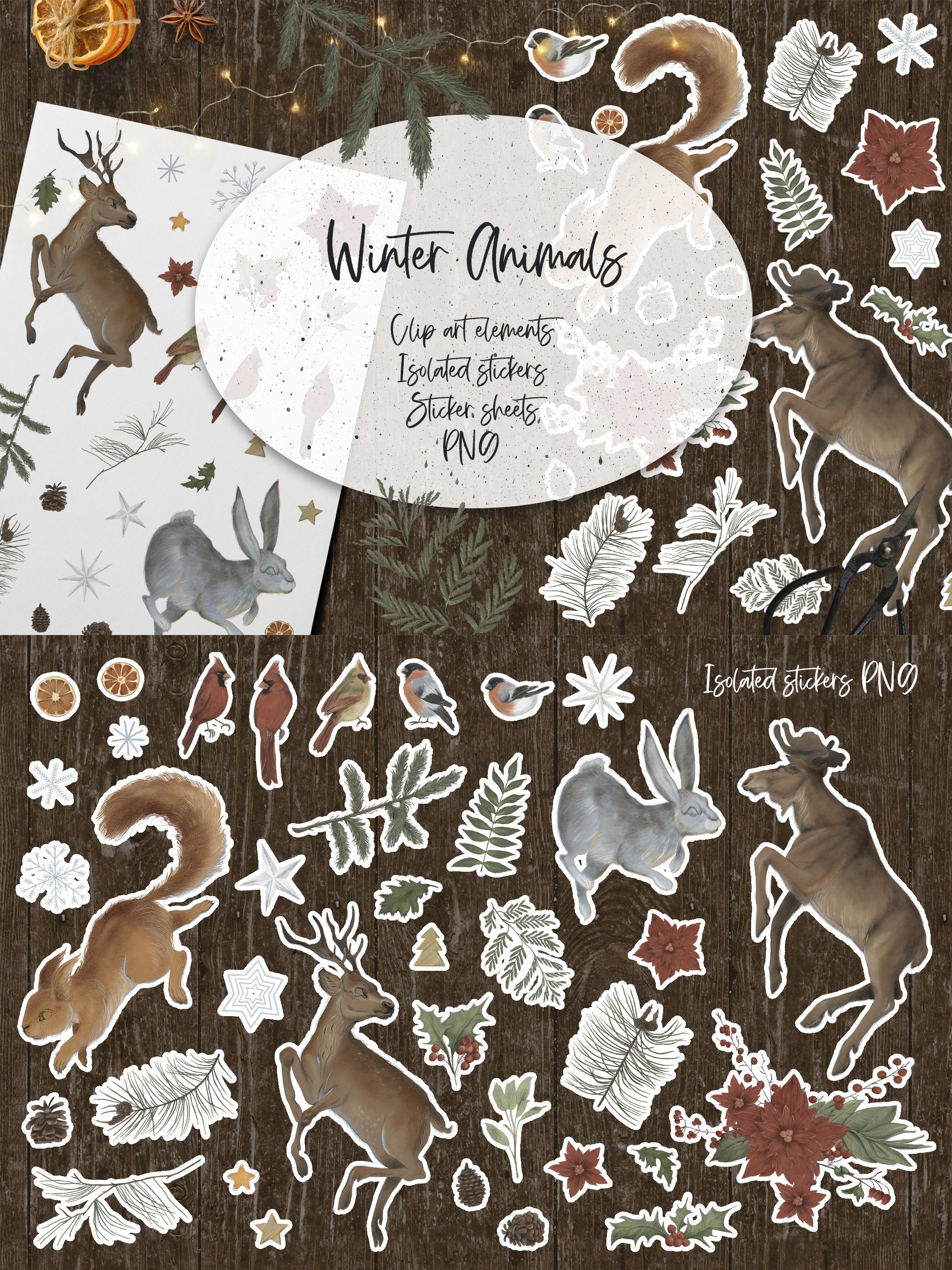 Winter Animals Stickers PNG. Sticker Sheets for (1682752)
