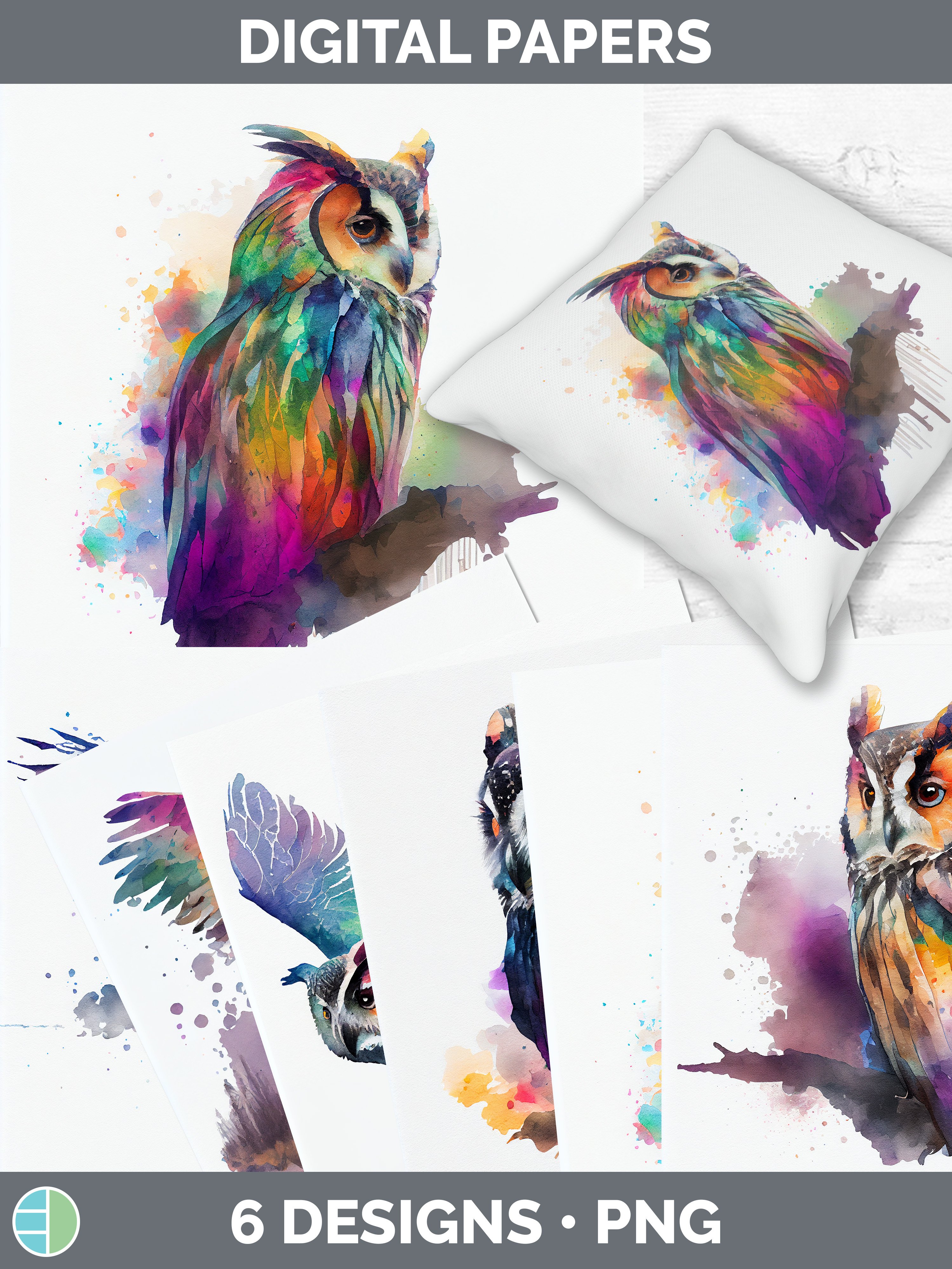 Rainbow Long-eared Owl Paper Backgrounds | Digital Scrapbook