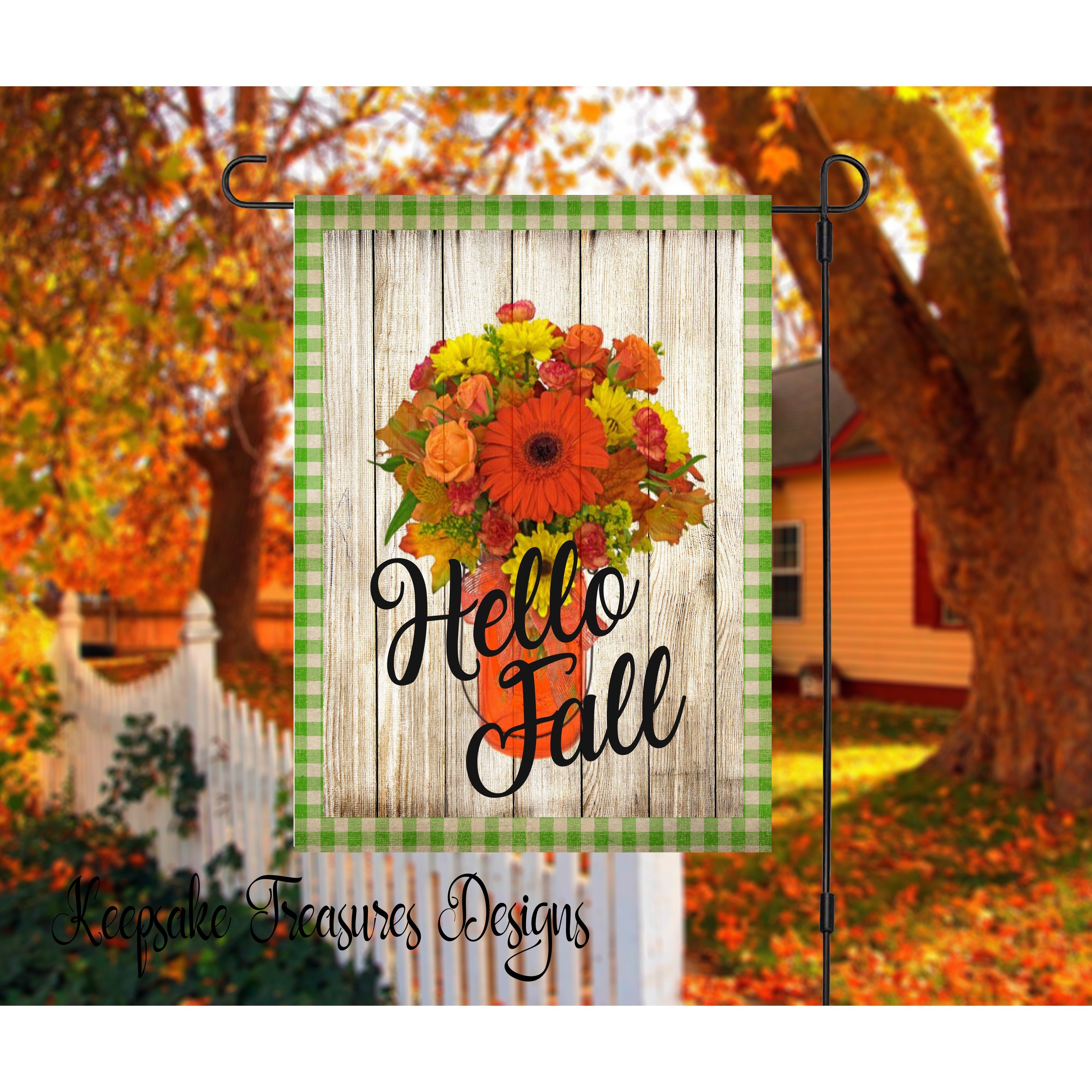 Hello Fall, Yard Flag Front and Back Template