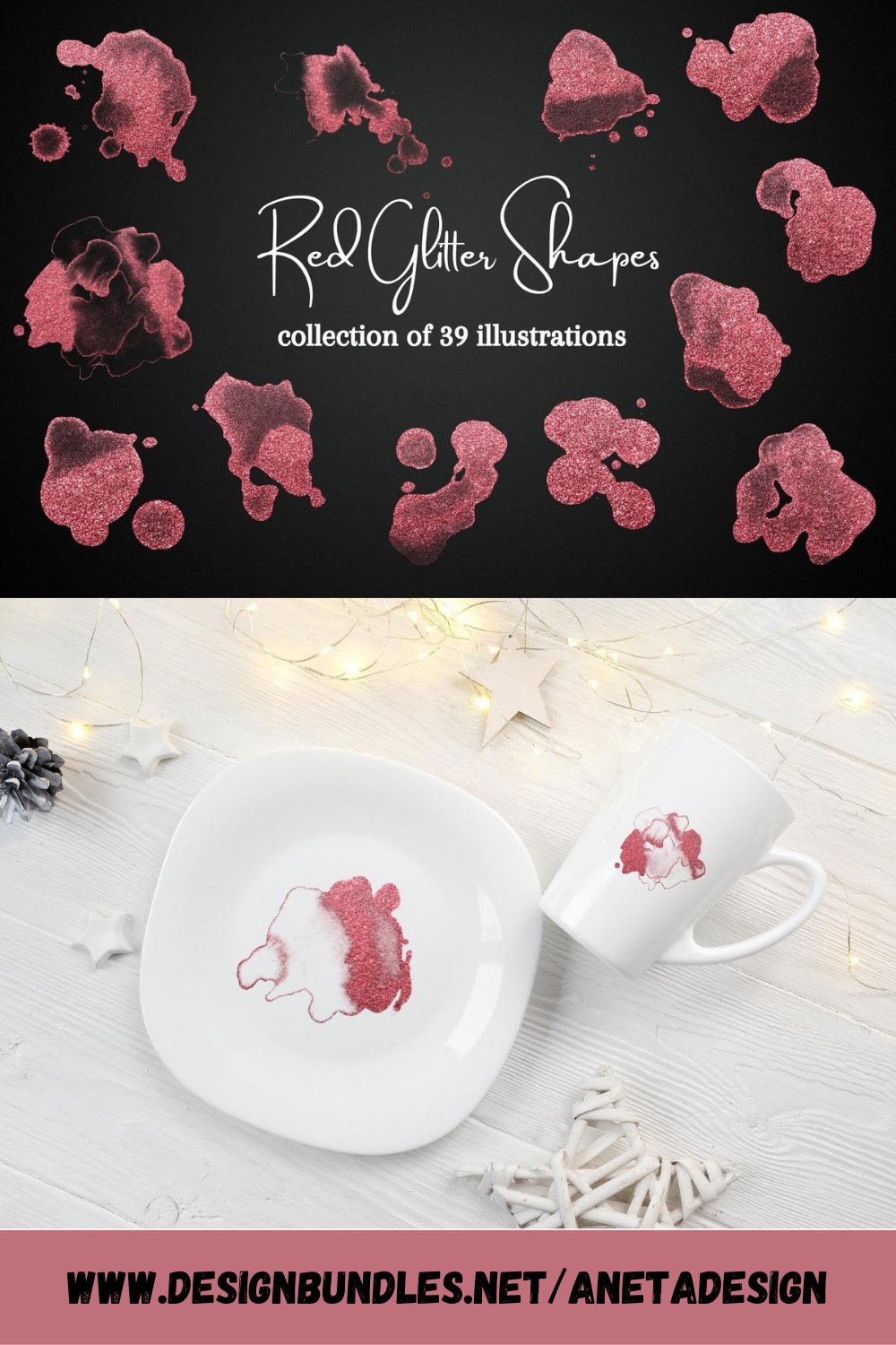 Red Glitter Shapes Clipart (2492013)